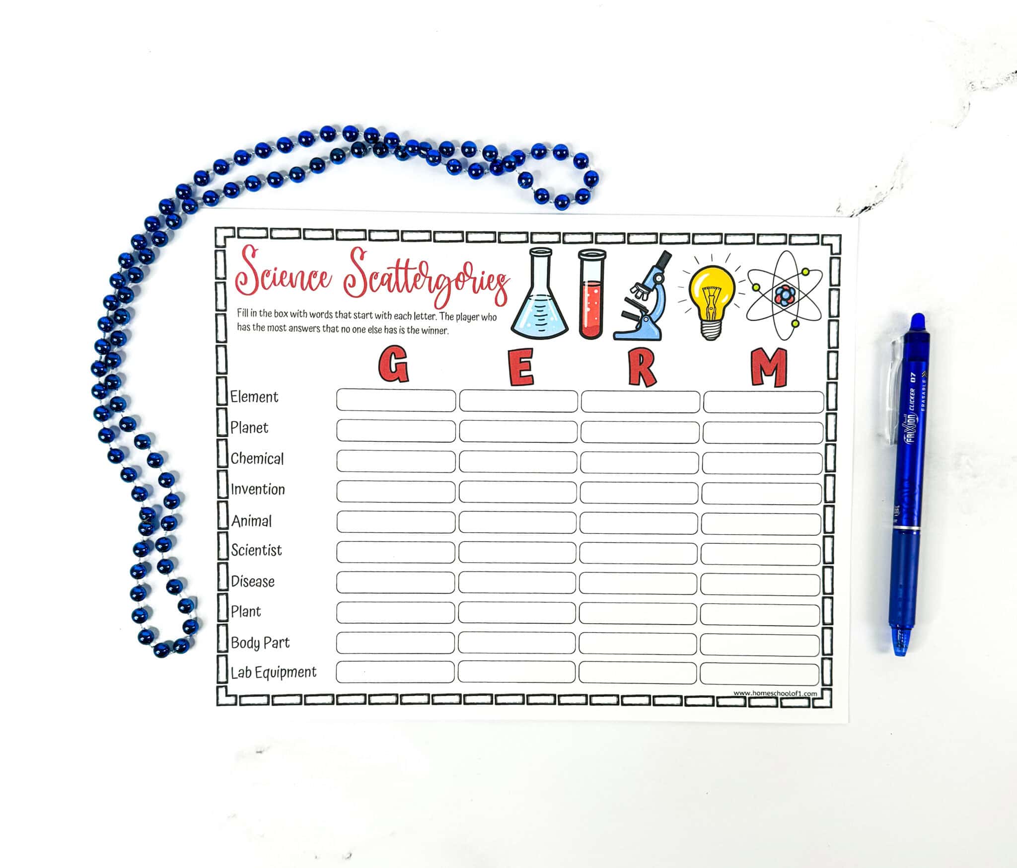 Science Scattergories (7 Free Printable Boards)