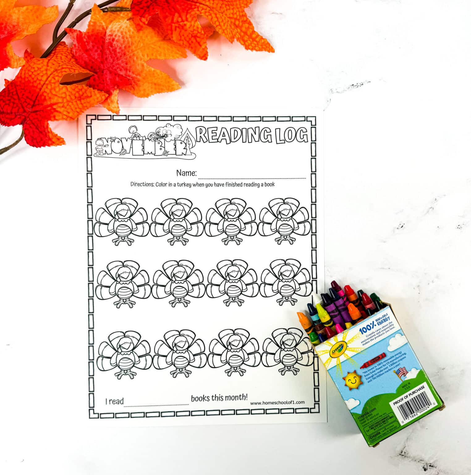 November Reading Log Printable for Preschool (Free Worksheet)