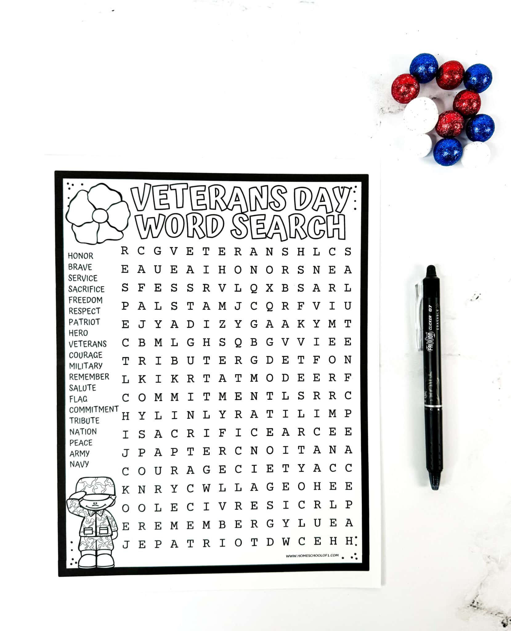Veterans Day Word Search (Free Printable)