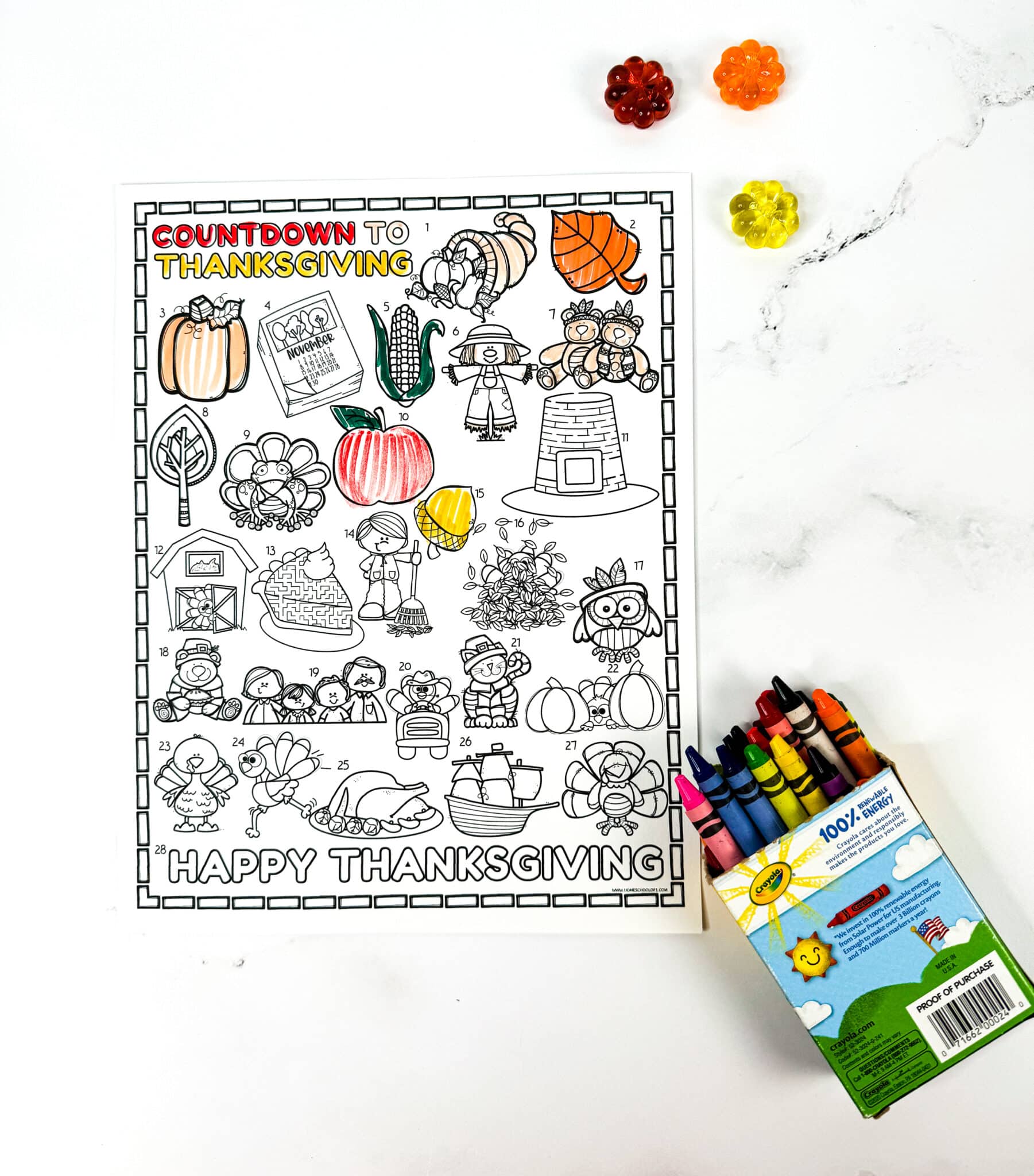 Thanksgiving Countdown Printable (Free Coloring Page)