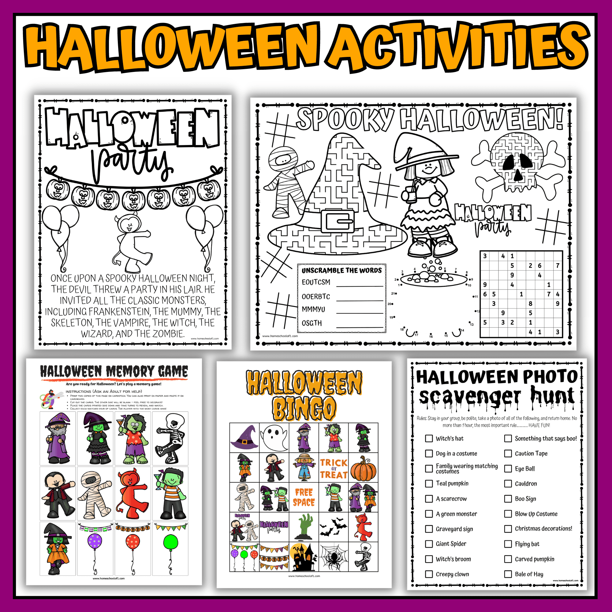 Free Halloween Activity Placemats for Table Fun