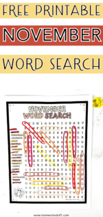 November Word Search Printable (Free Worksheet)