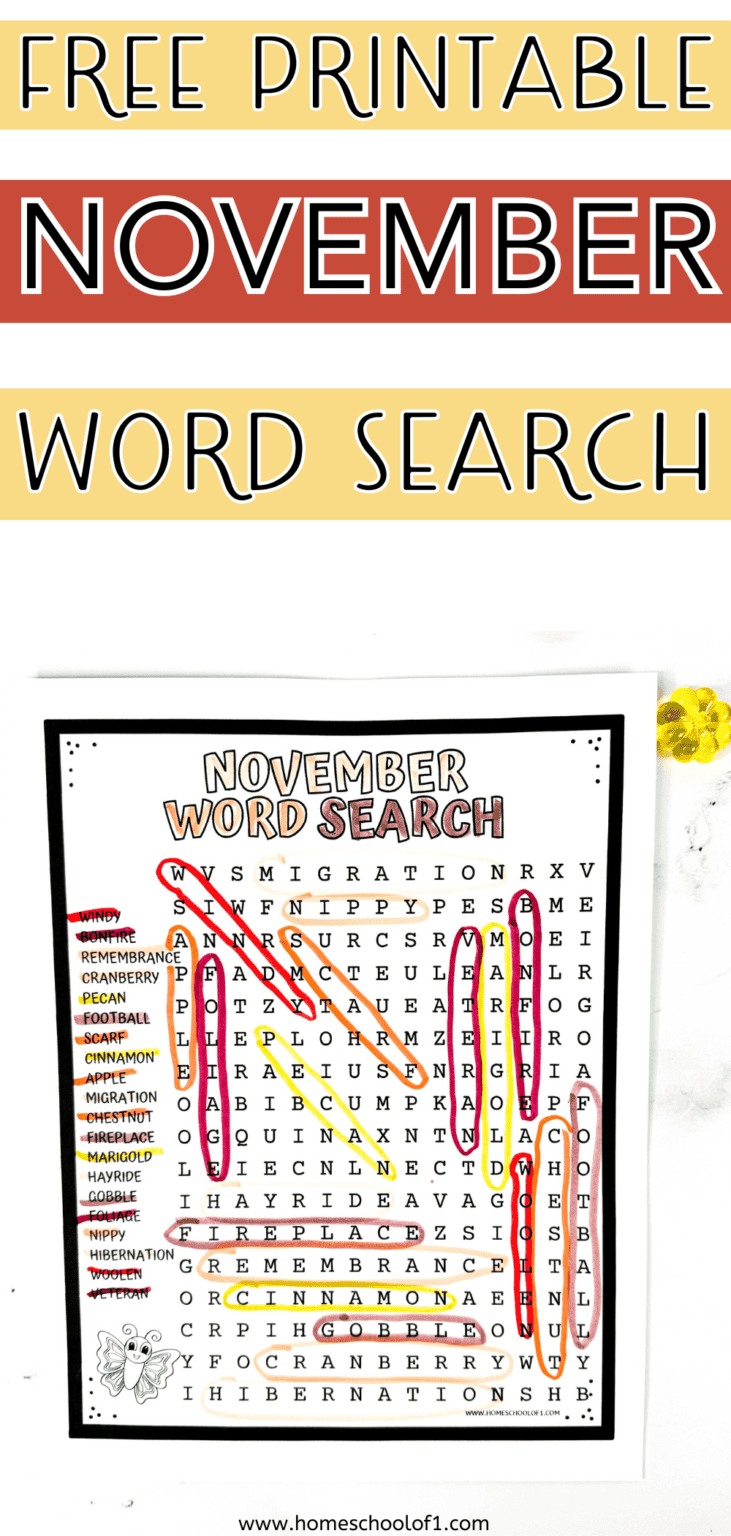 November Word Search Printable (Free Worksheet)