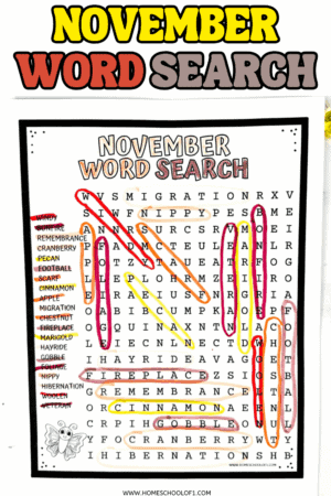 November Word Search Printable (Free Worksheet)