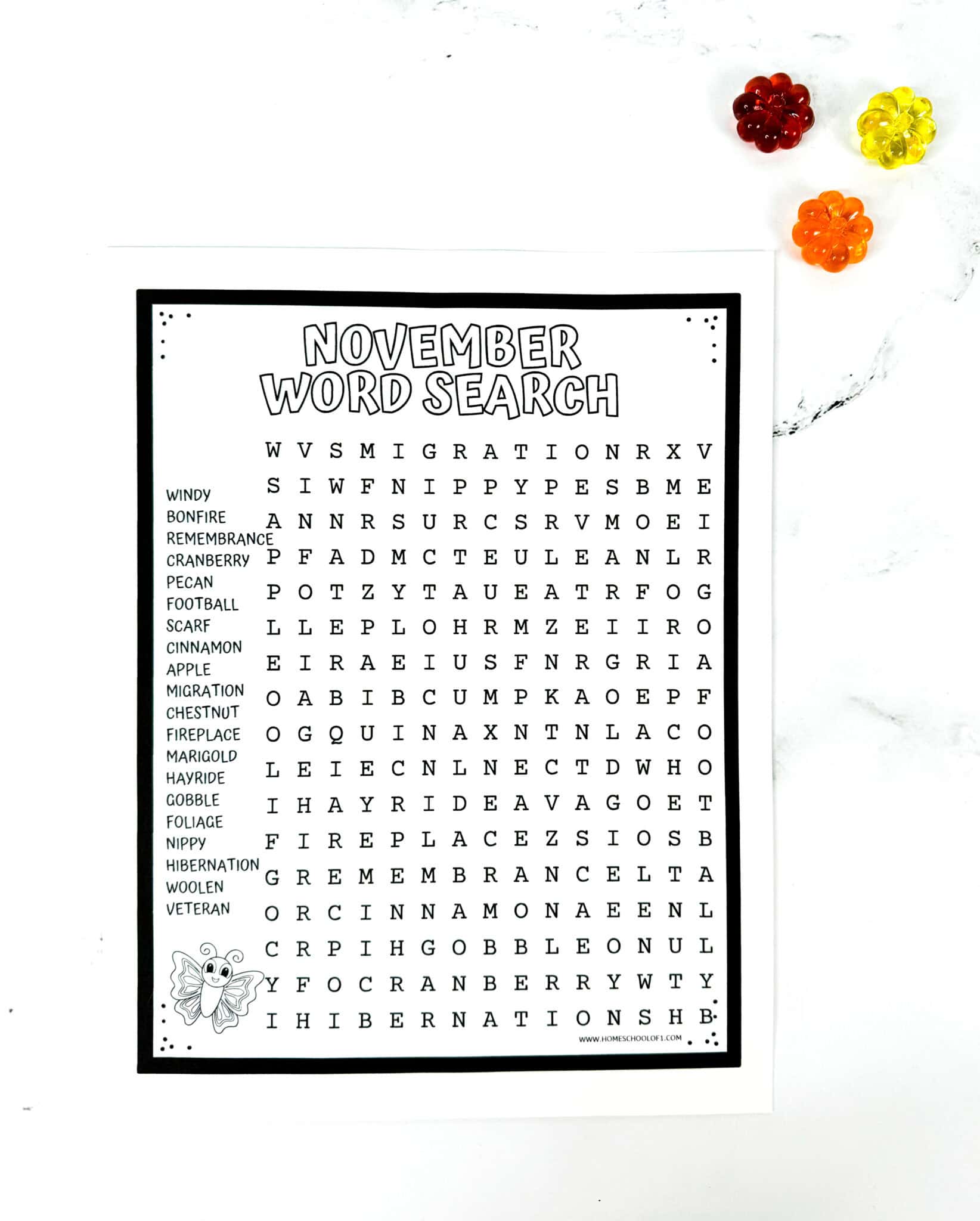 November Word Search Printable (Free Worksheet)