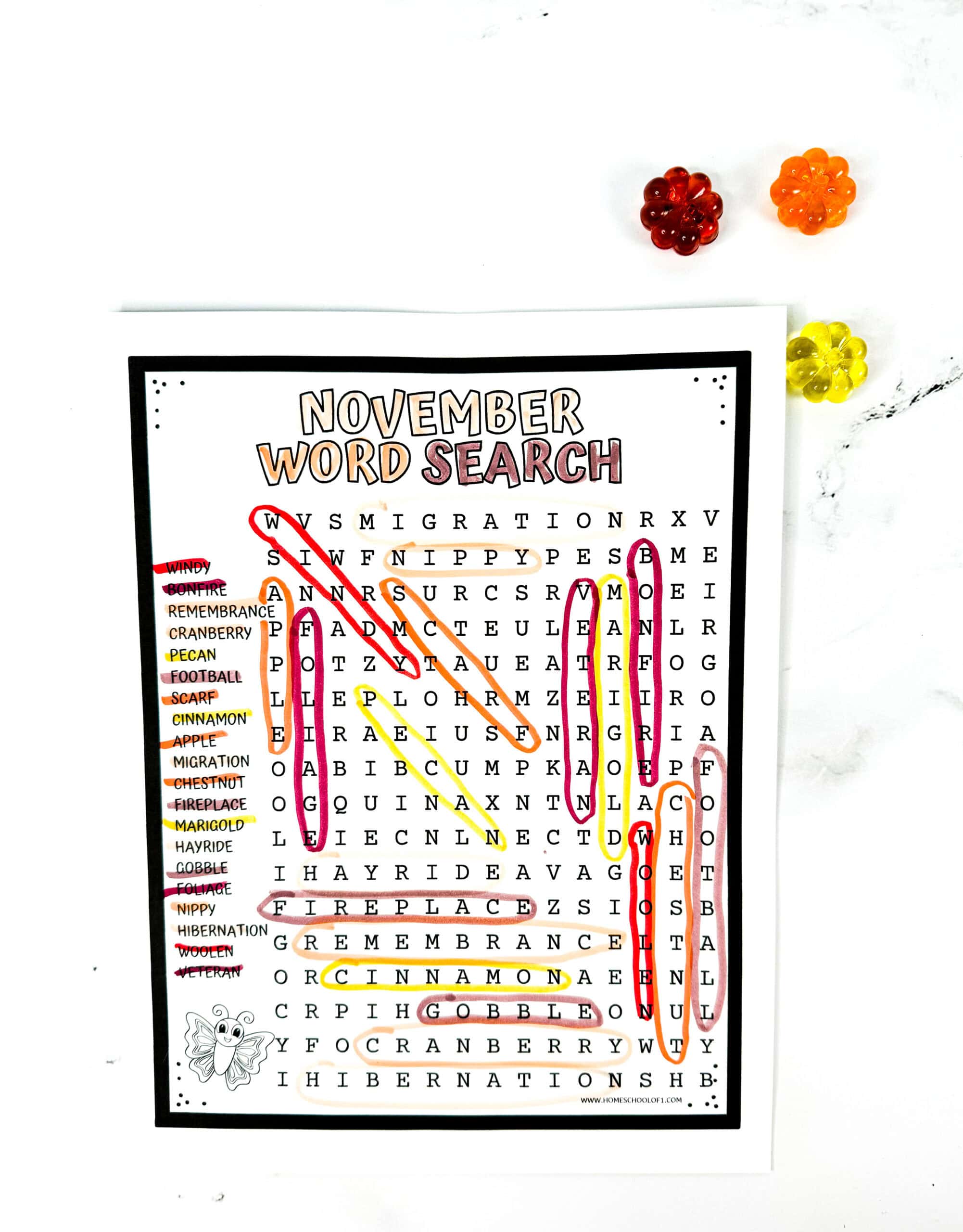 November Word Search Printable (Free Worksheet)