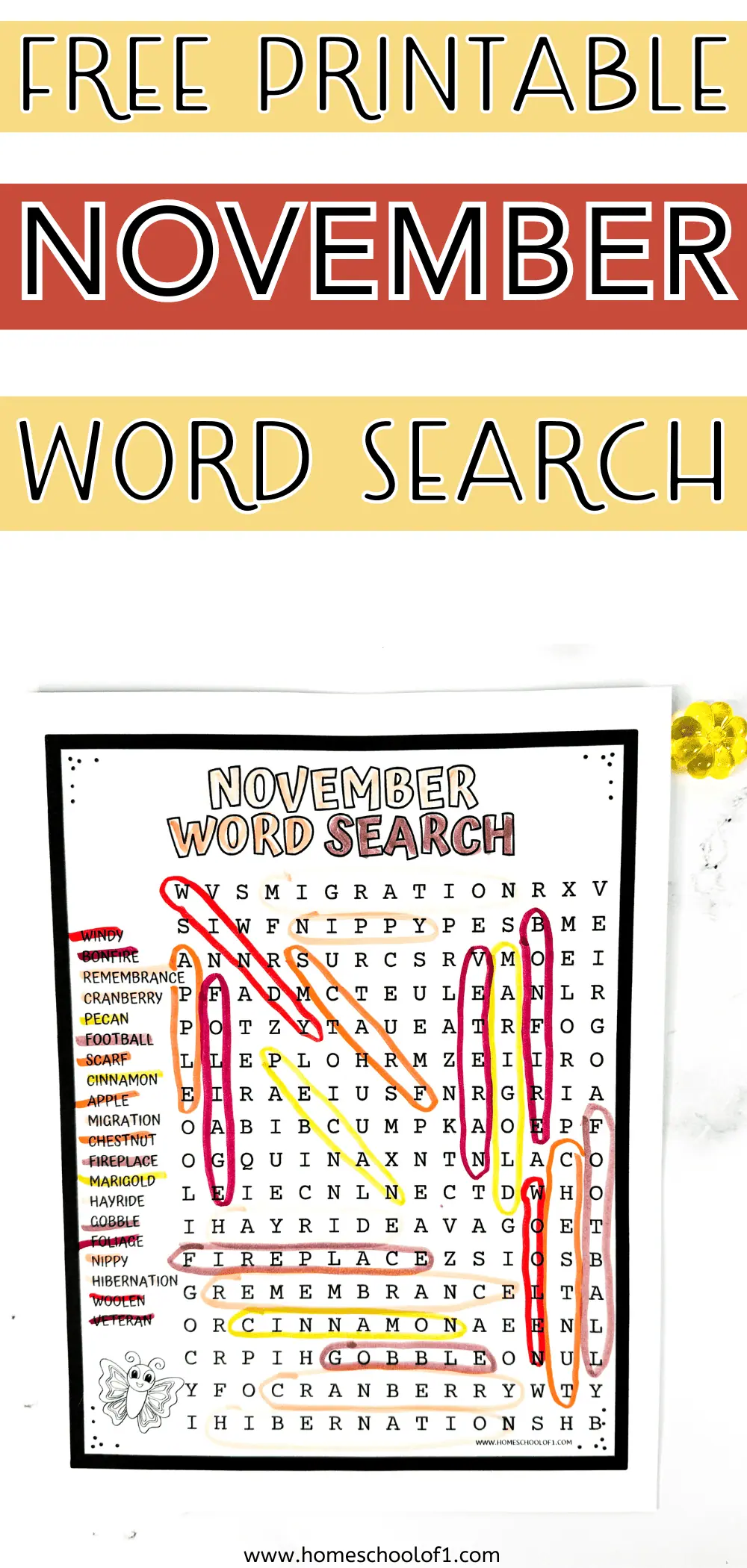 November Word Search Printable (Free Worksheet)