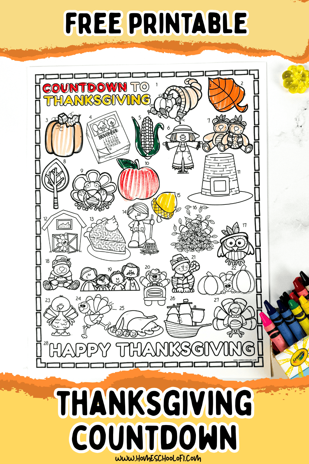 Thanksgiving Countdown Printable (Free Coloring Page)