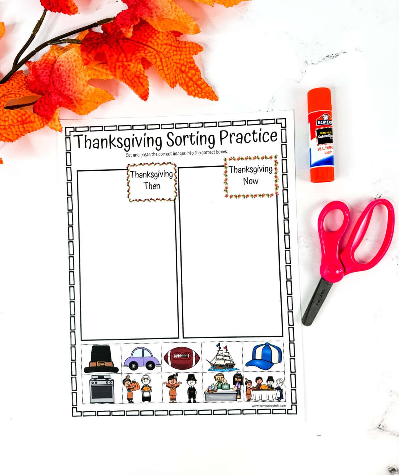 Thanksgiving Sorting Worksheet (Then and Now)