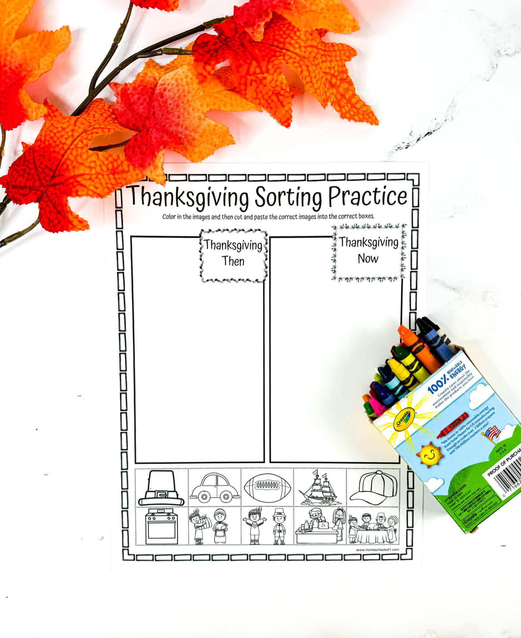 Thanksgiving Sorting Worksheet (Then and Now)