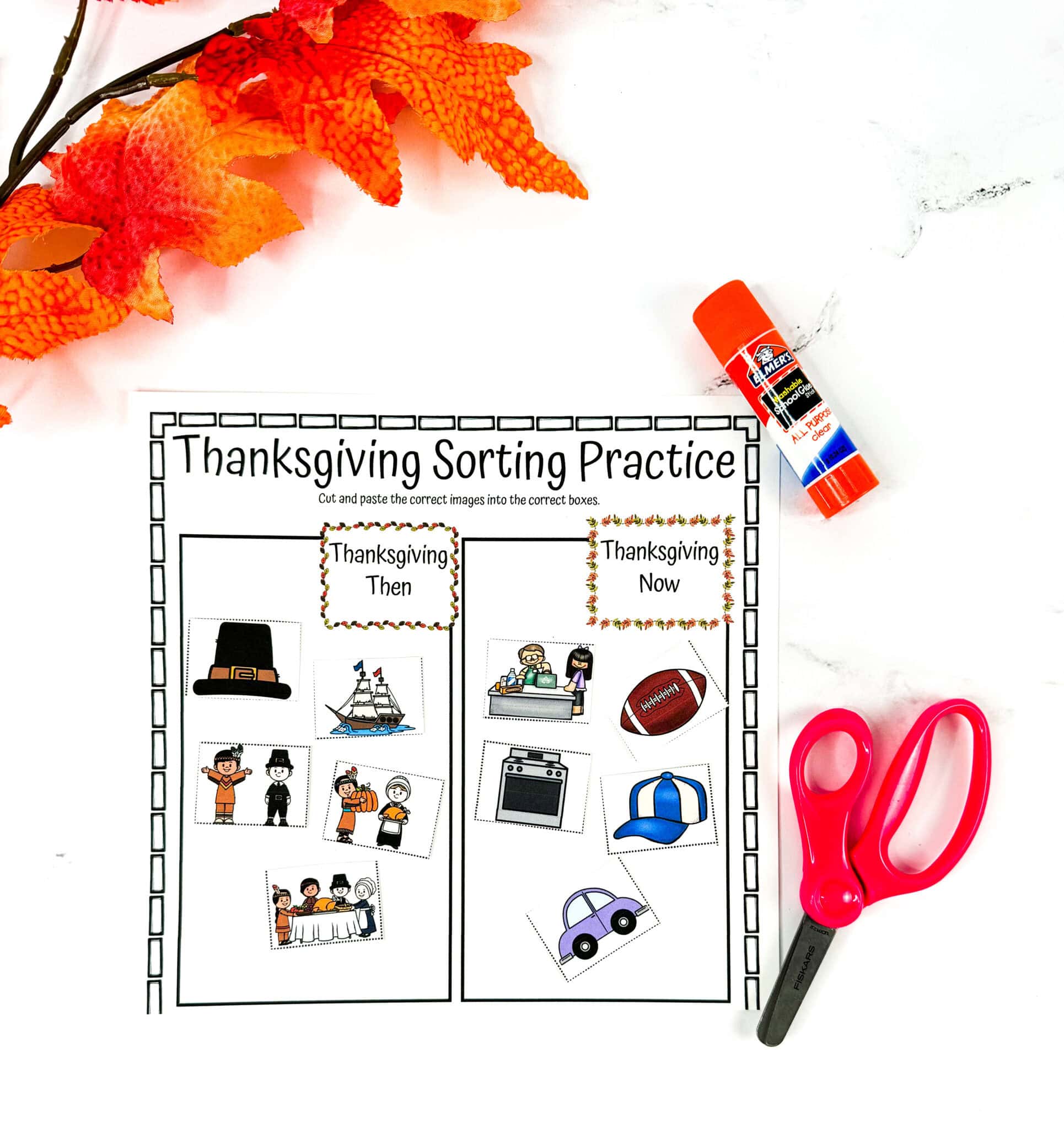 Thanksgiving Sorting Worksheet (Then and Now)