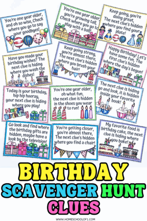 Free Birthday Scavenger Hunt Clues for Kids (Printable Rhyming Riddles)