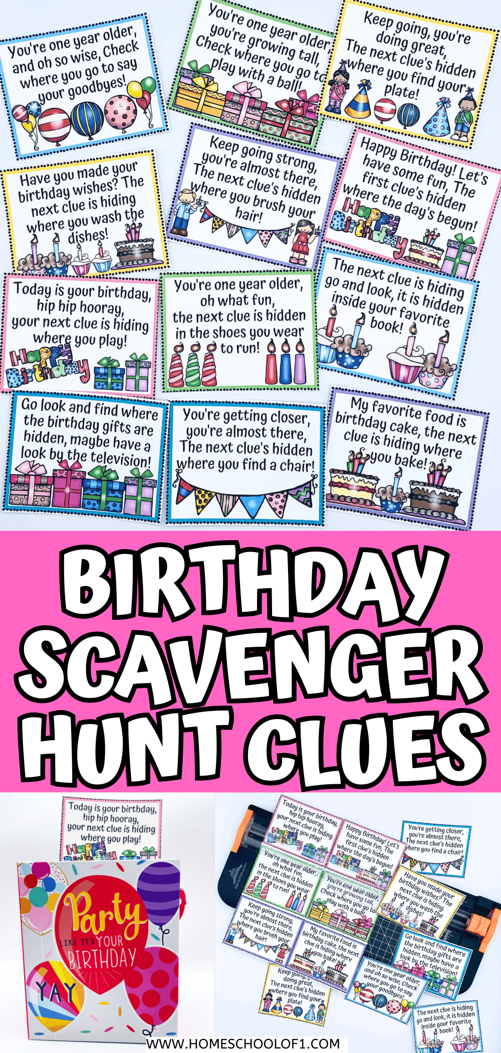 Free Birthday Scavenger Hunt Clues for Kids (Printable Rhyming Riddles)