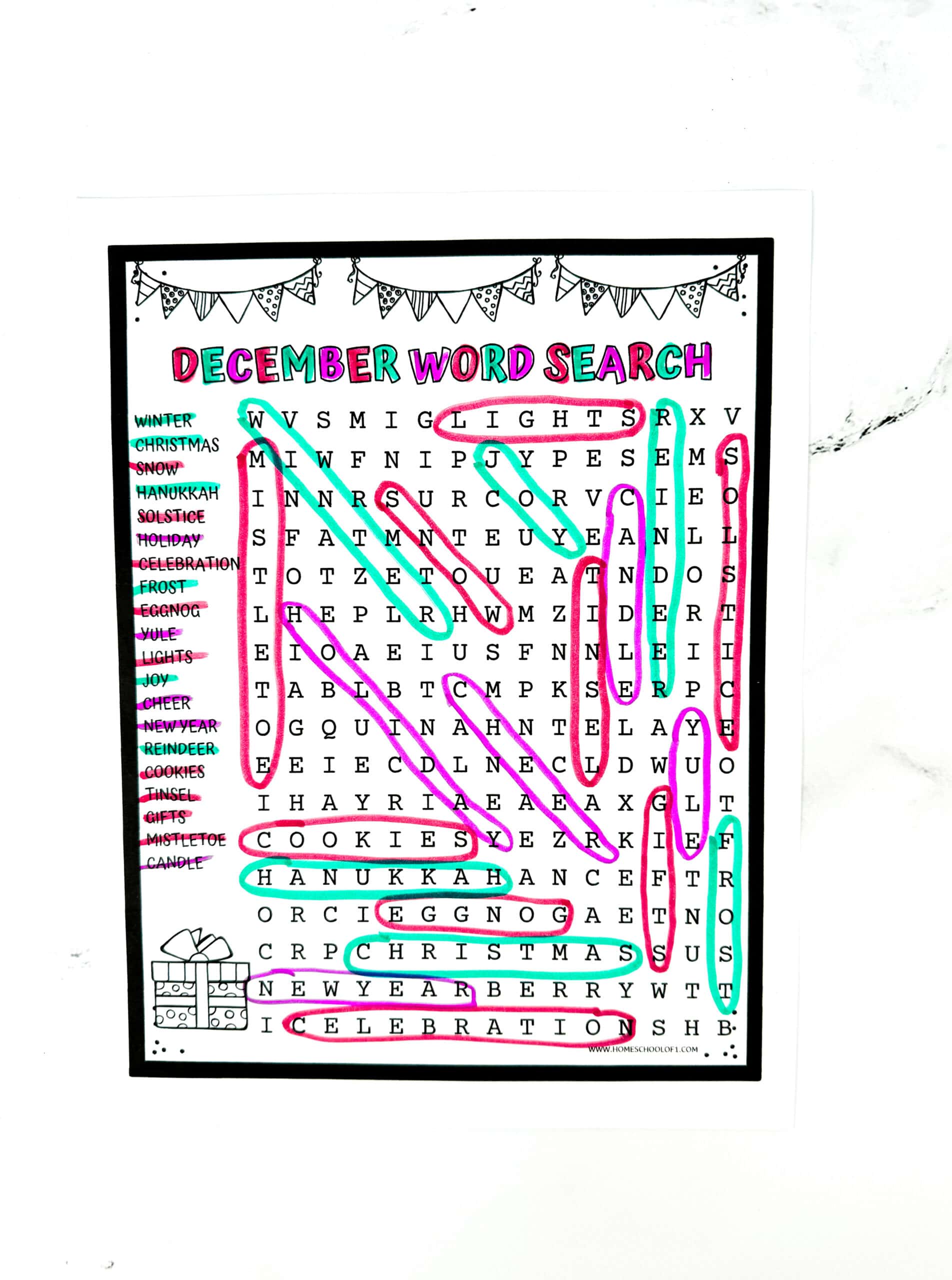 Free December Word Search Printable