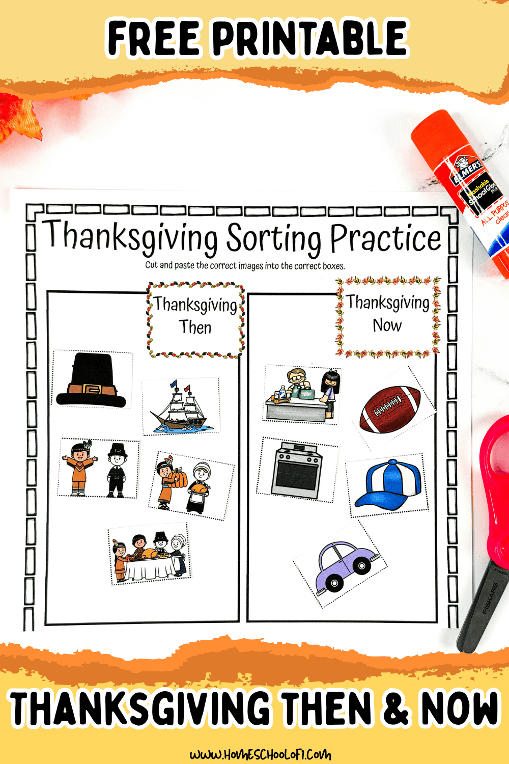 Thanksgiving Sorting Worksheet (Then and Now)