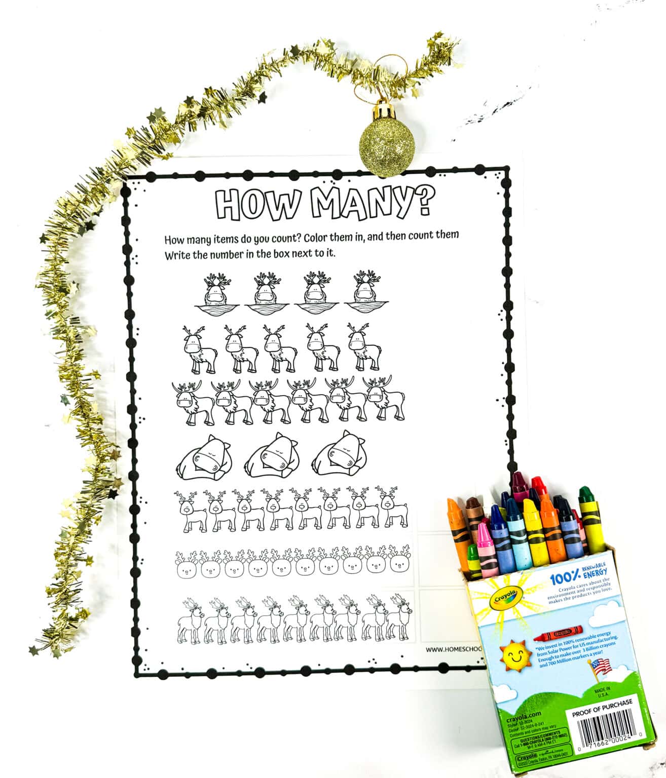 Reindeer Math Worksheets For Kindergarten