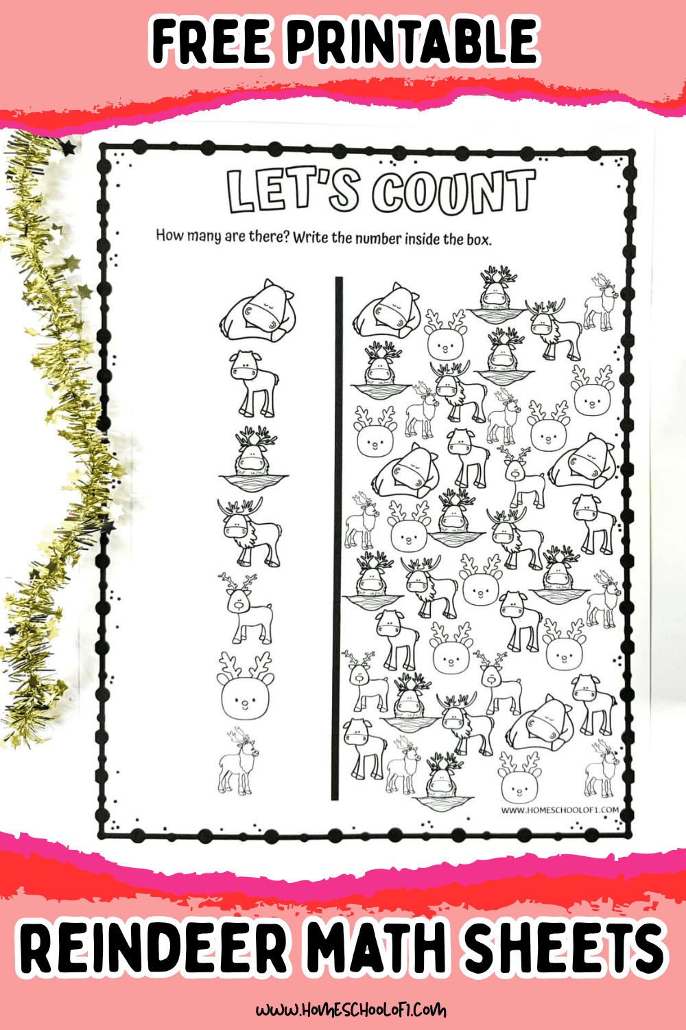 Reindeer Math Worksheets For Kindergarten