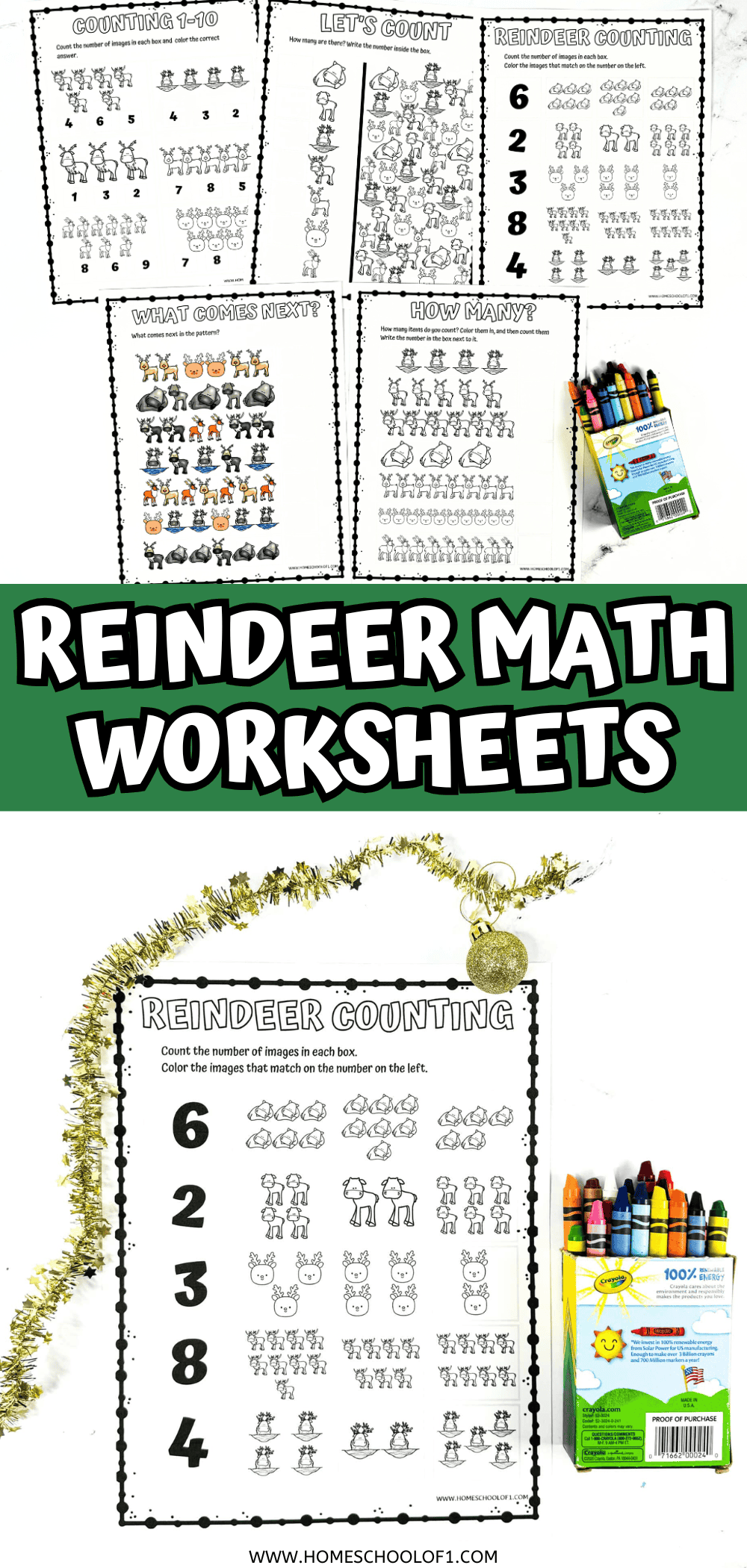Reindeer Math Worksheets For Kindergarten