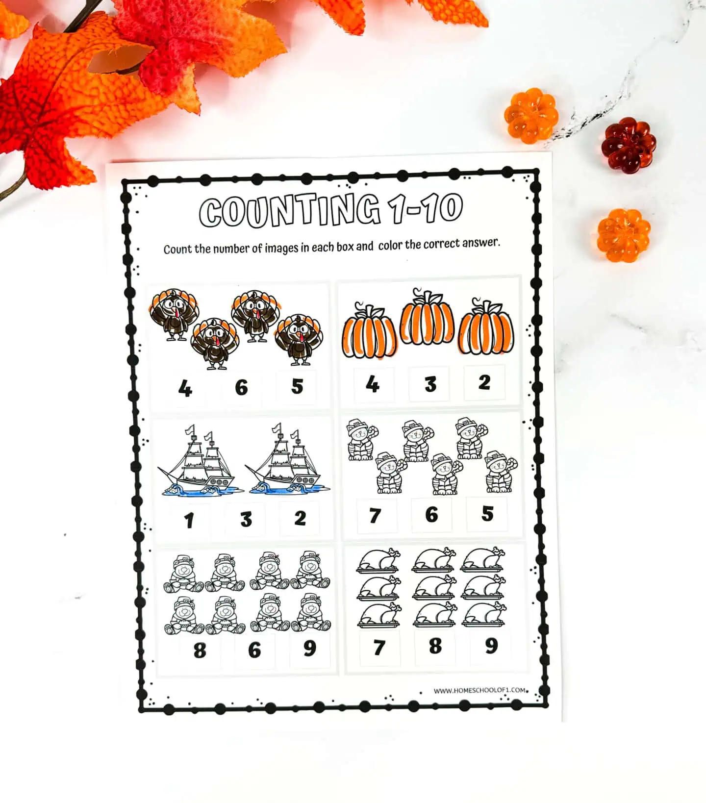Thanksgiving Math Worksheets for Kindergarten