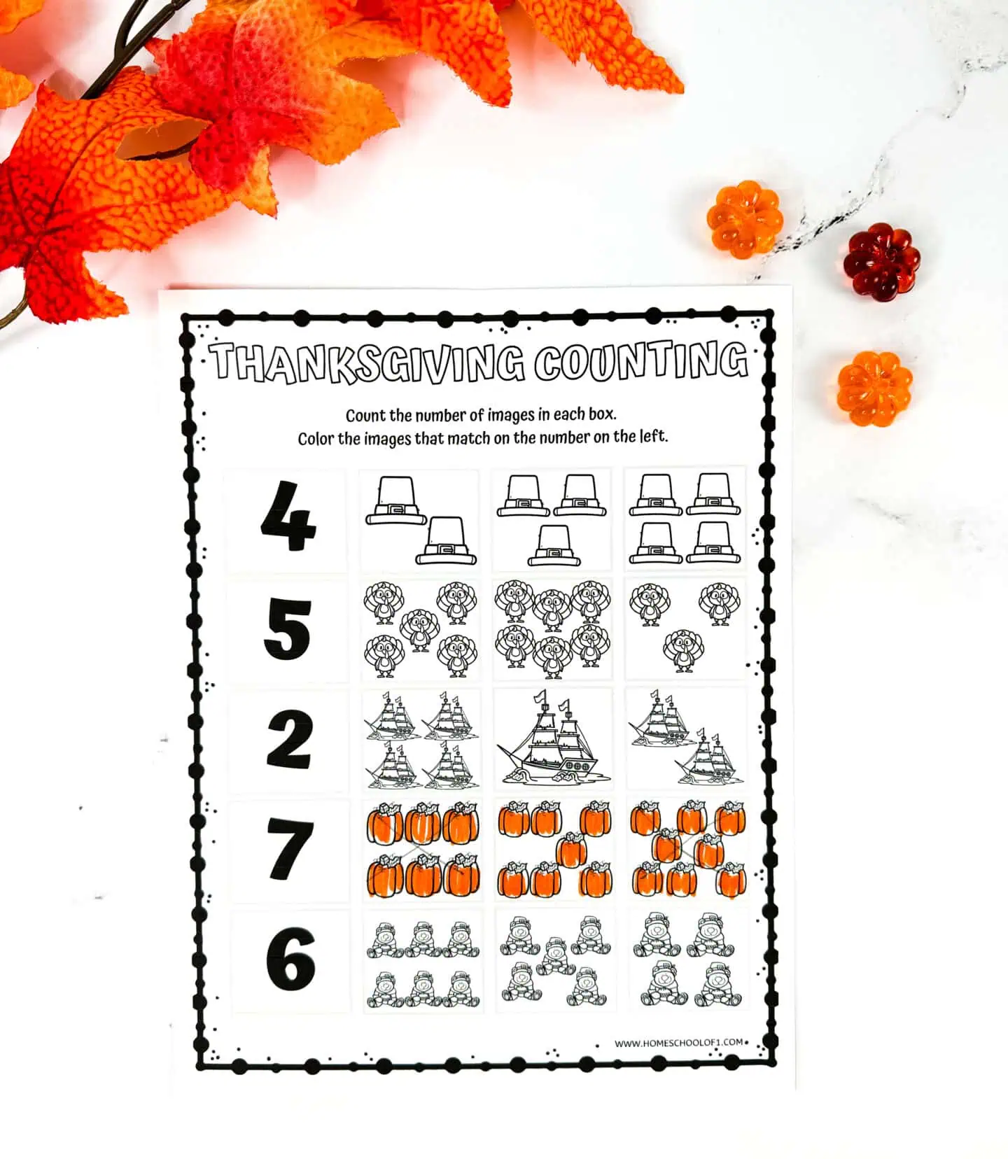 Thanksgiving Math Worksheets for Kindergarten