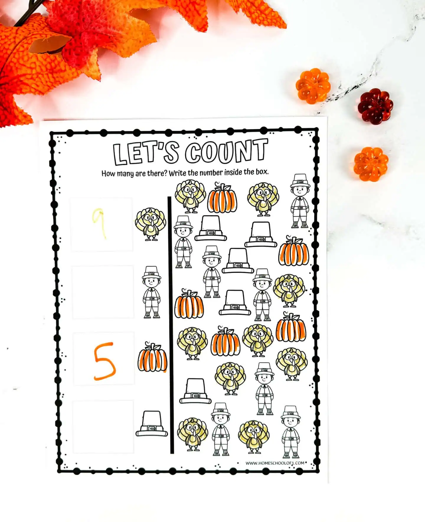 Thanksgiving Math Worksheets for Kindergarten