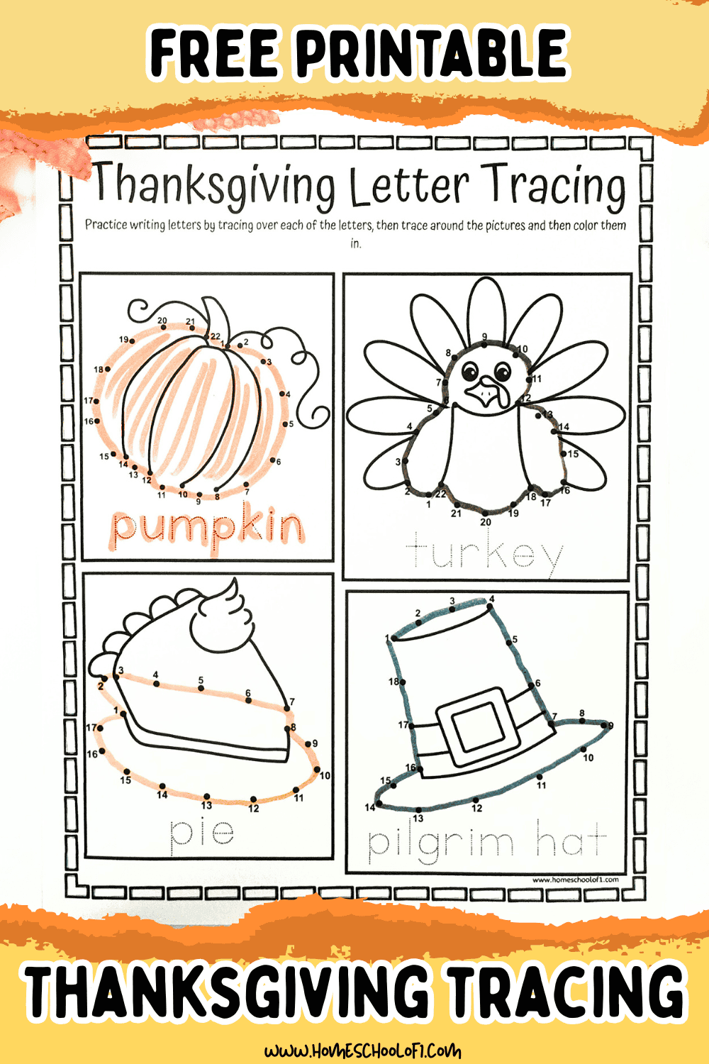 Free Thanksgiving Tracing Worksheets