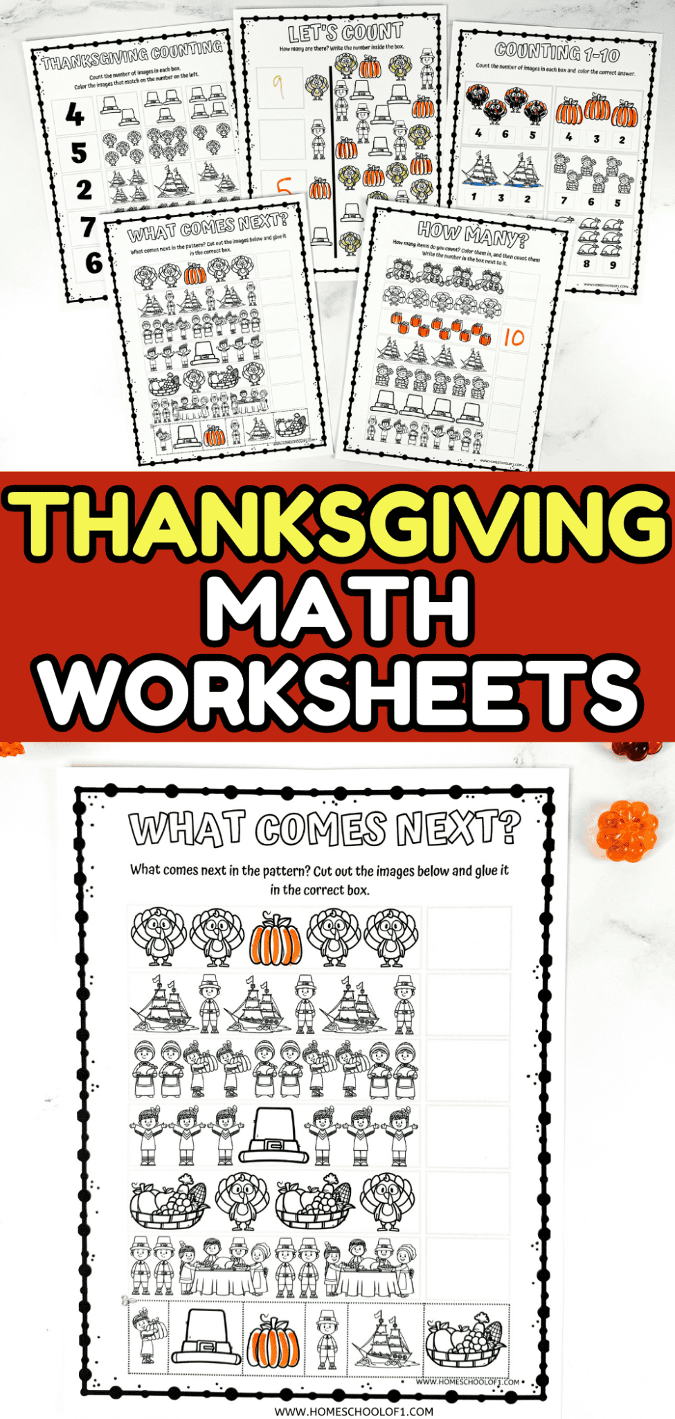 Thanksgiving Math Worksheets for Kindergarten