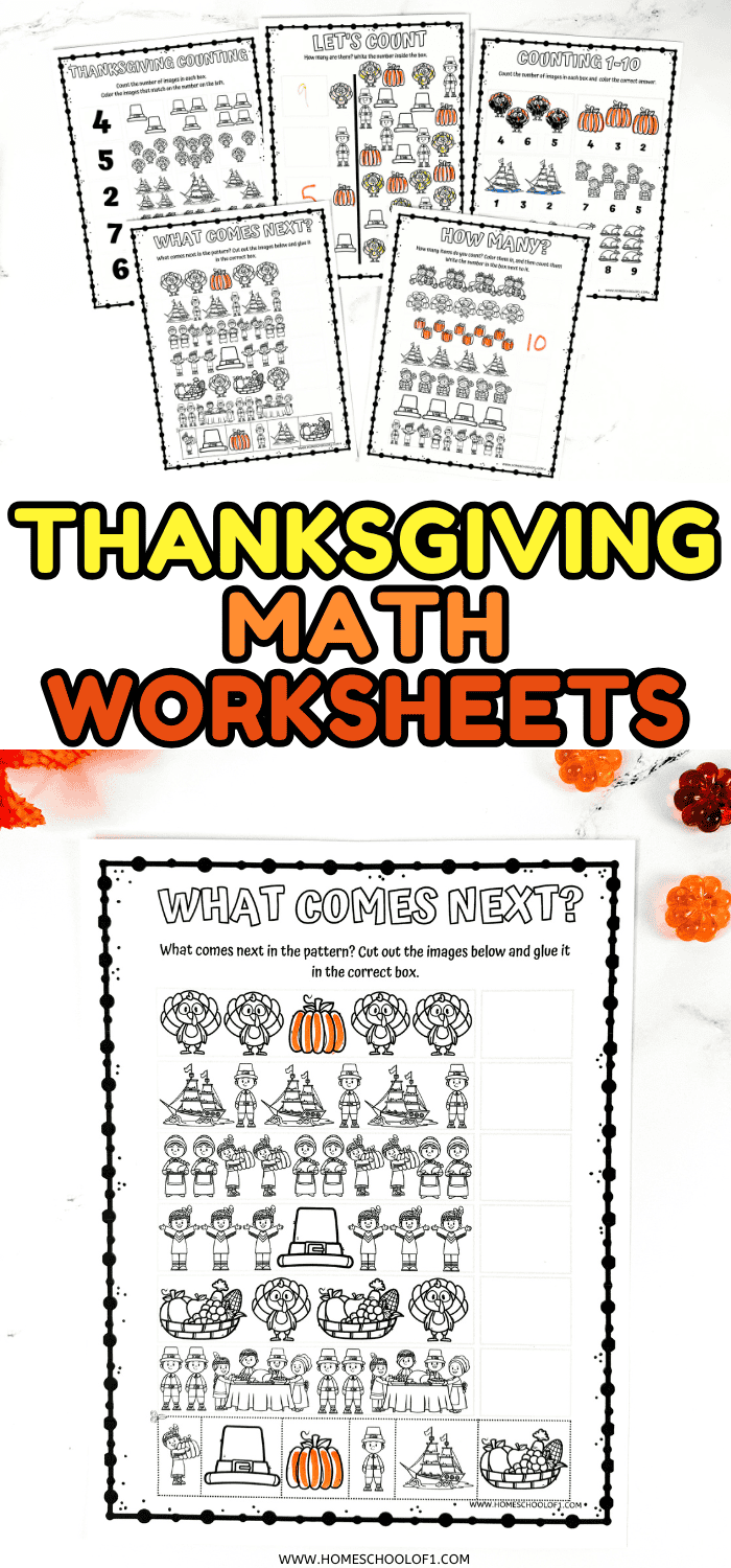Thanksgiving Math Worksheets for Kindergarten