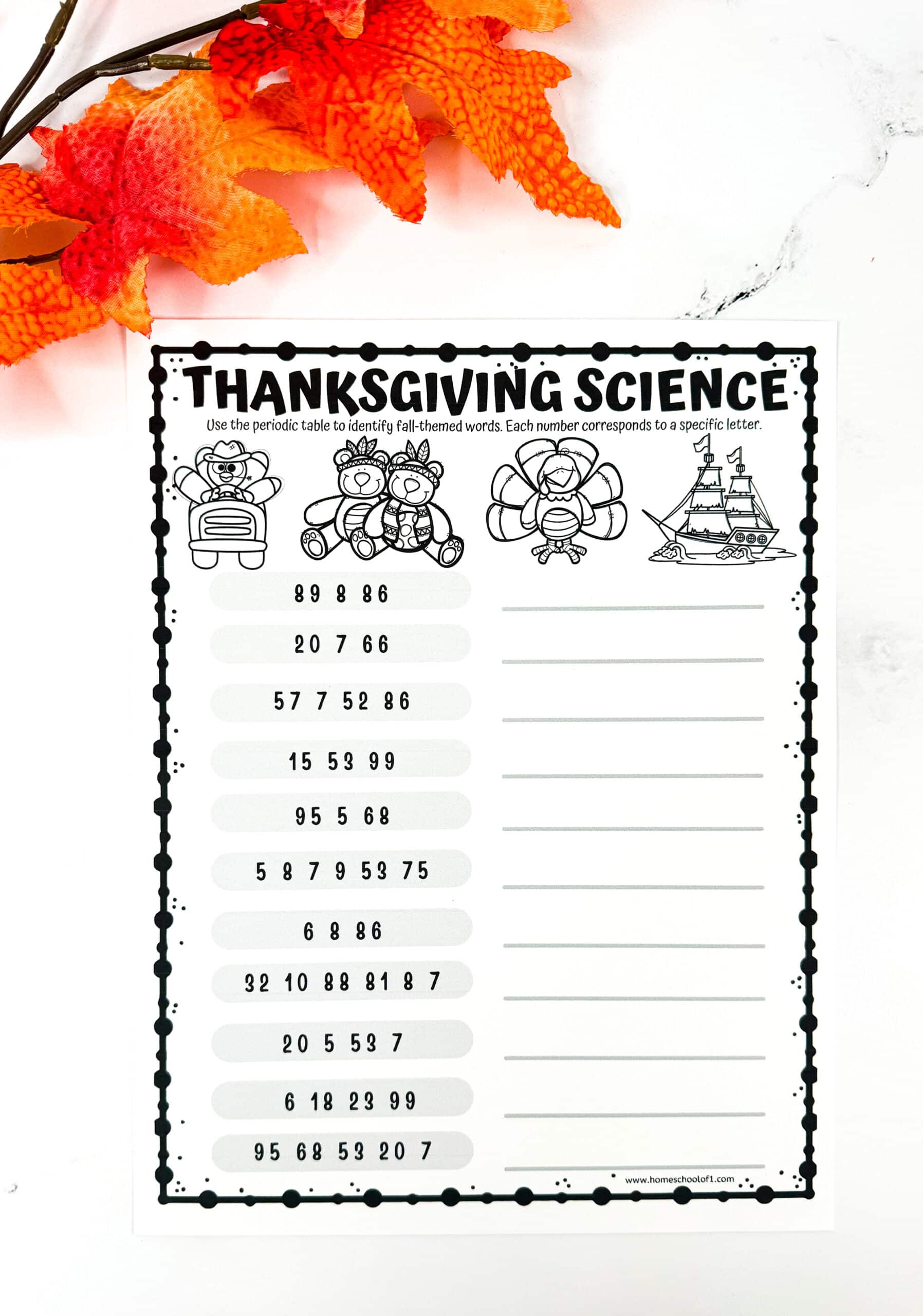 Thanksgiving Science Worksheet (Fun With The Periodic Table)