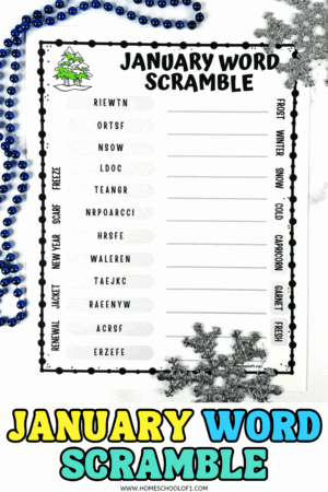 Free January Word Scramble Printable