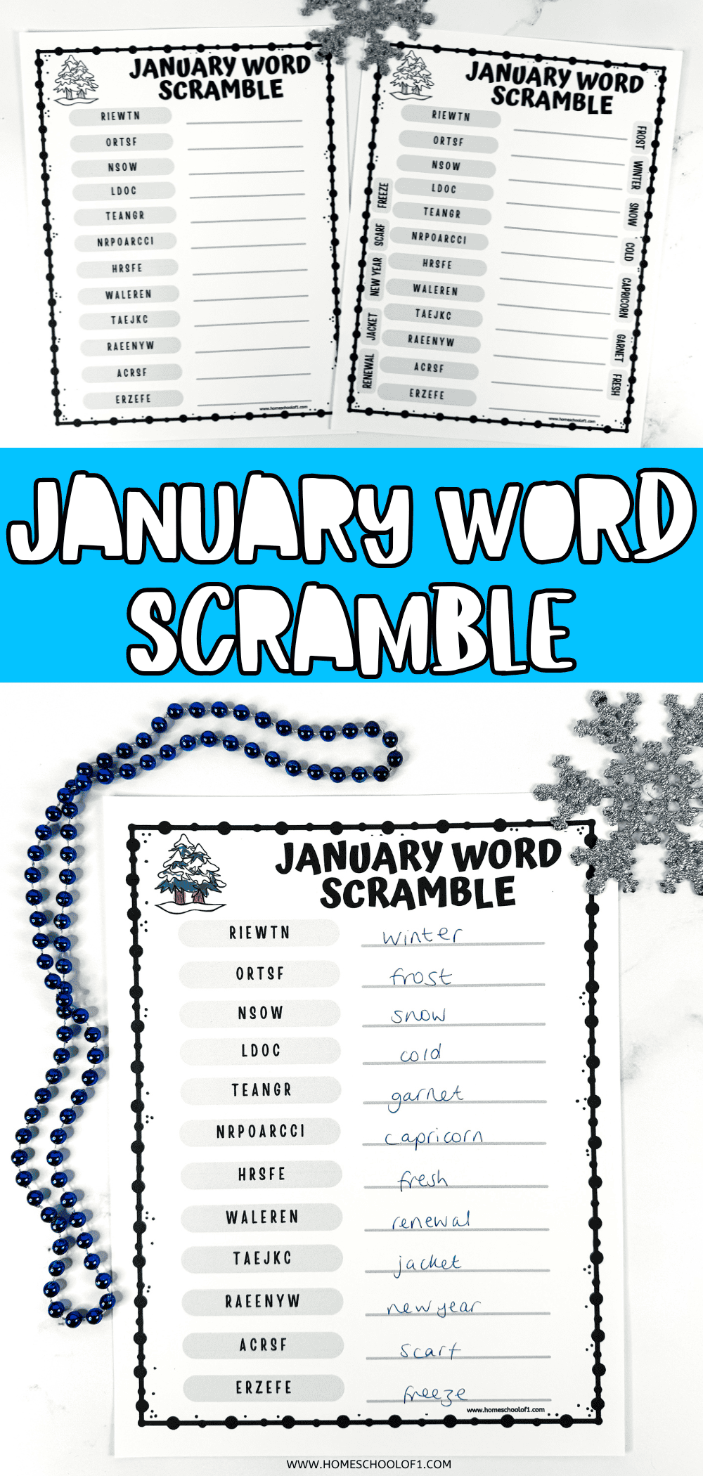 Free January Word Scramble Printable