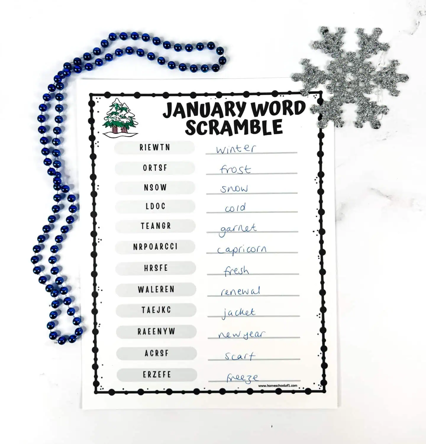Free January Word Scramble Printable