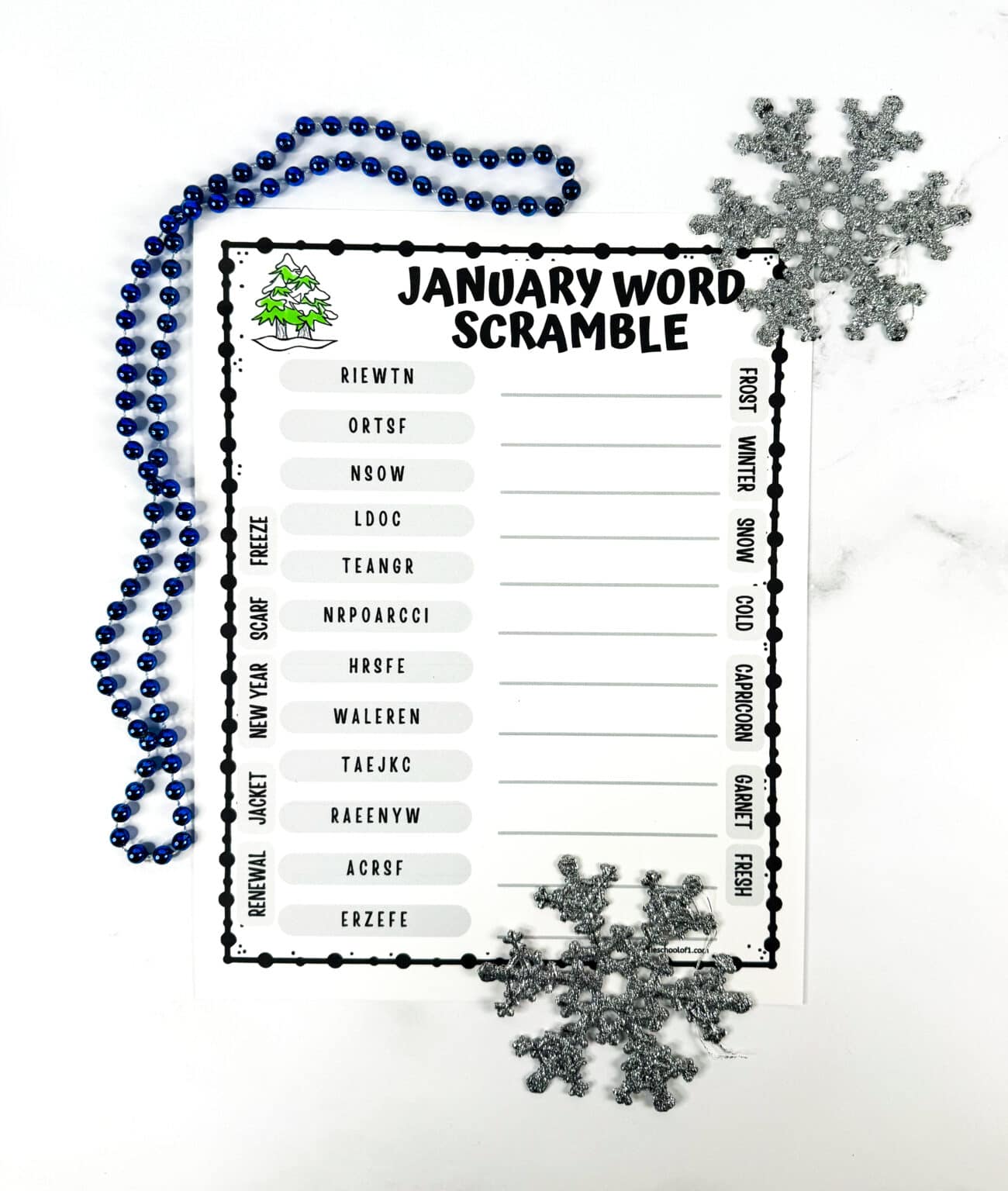 Free January Word Scramble Printable