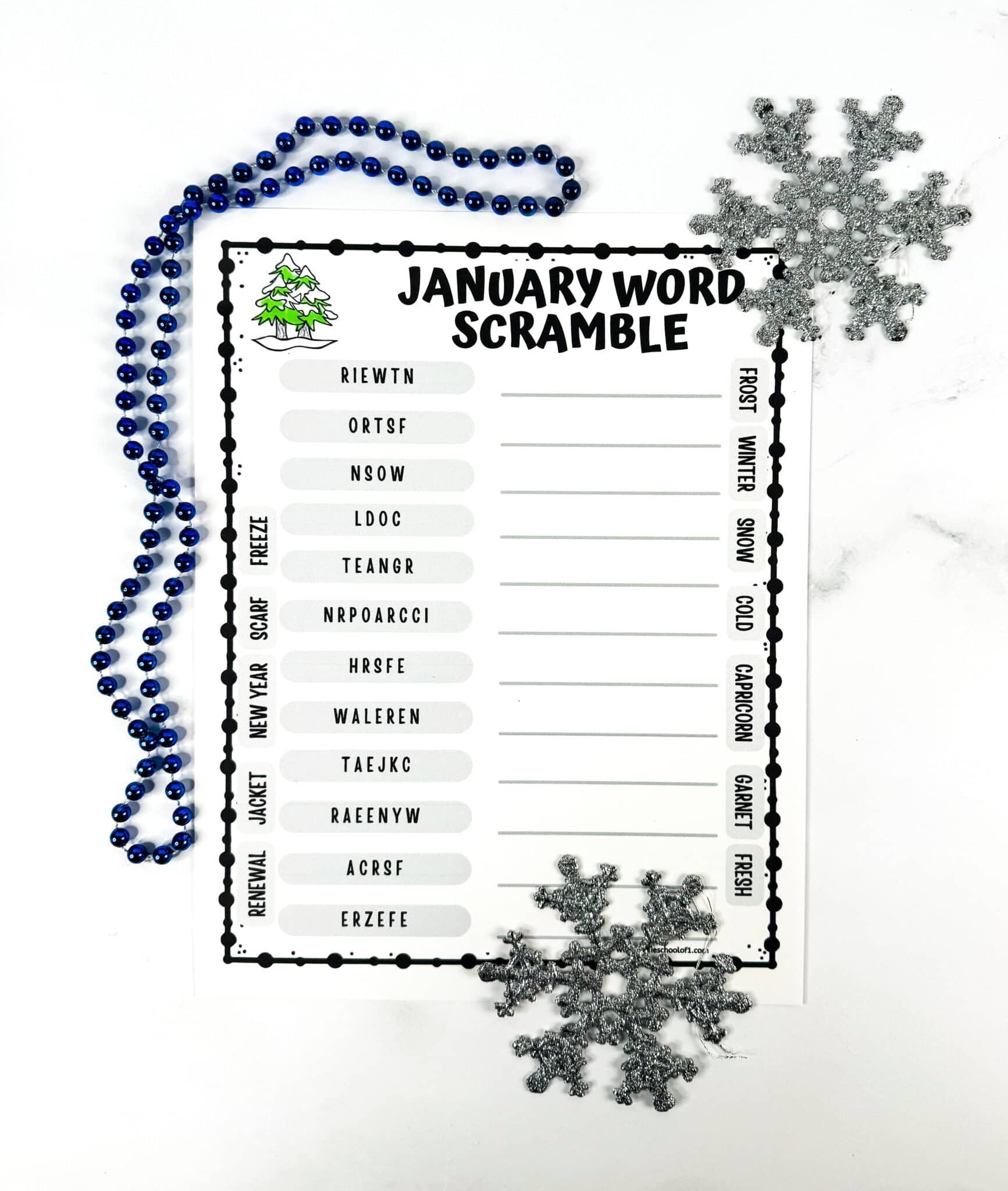Free January Word Scramble Printable