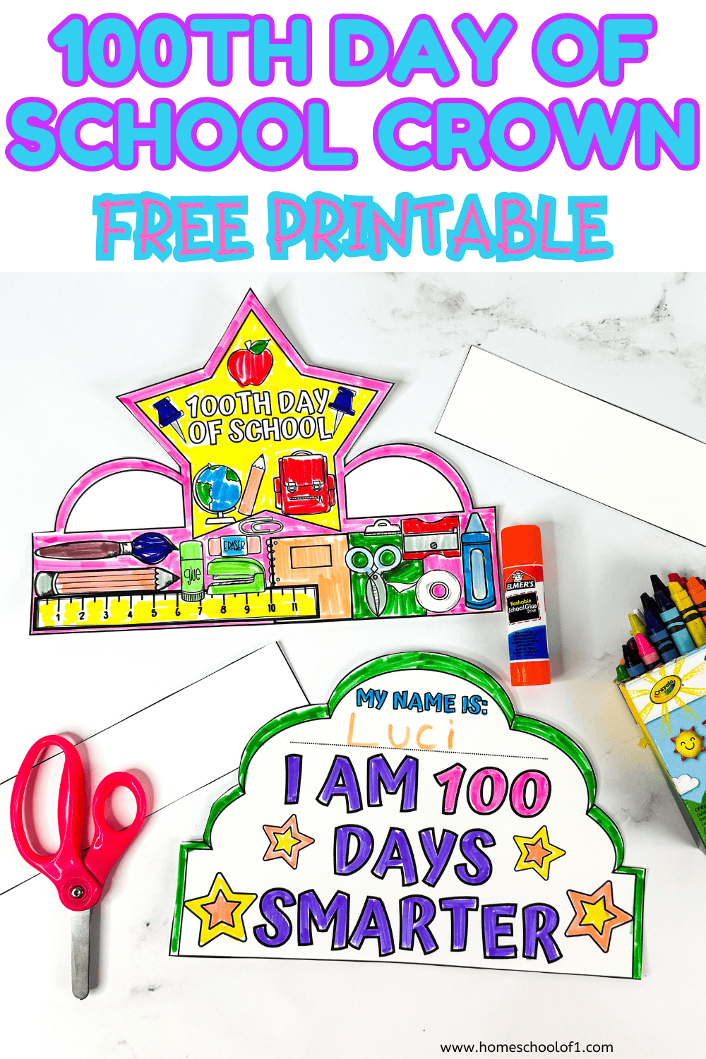 100th Day of School Crown Free Printable