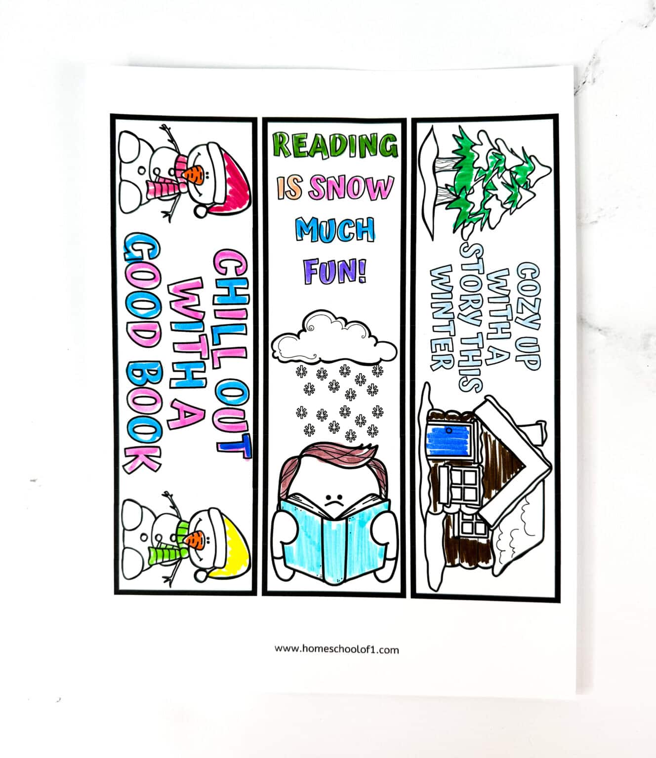 Free Printable Winter Bookmarks to Color