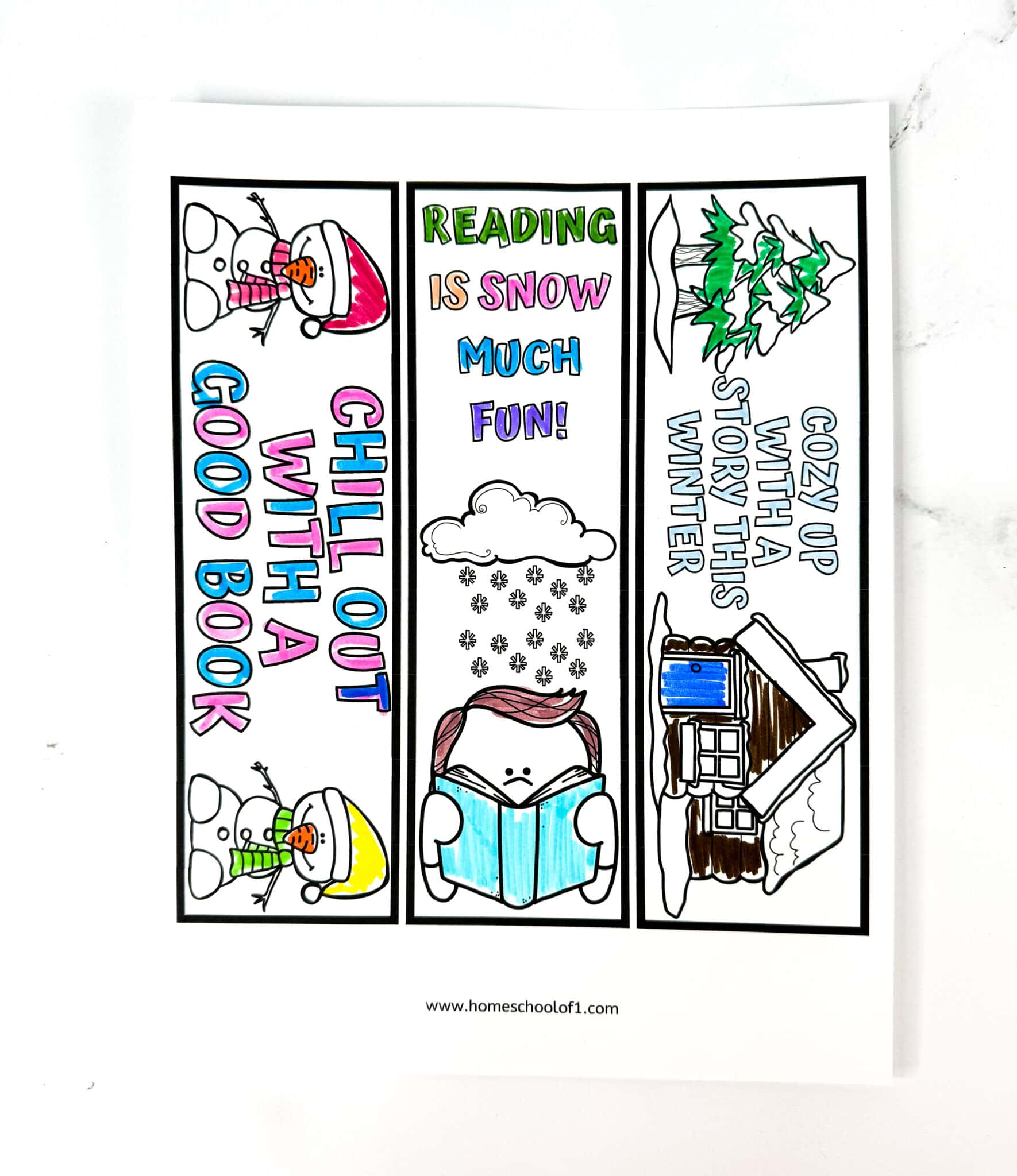 Free Winter Bookmarks Printable to Color