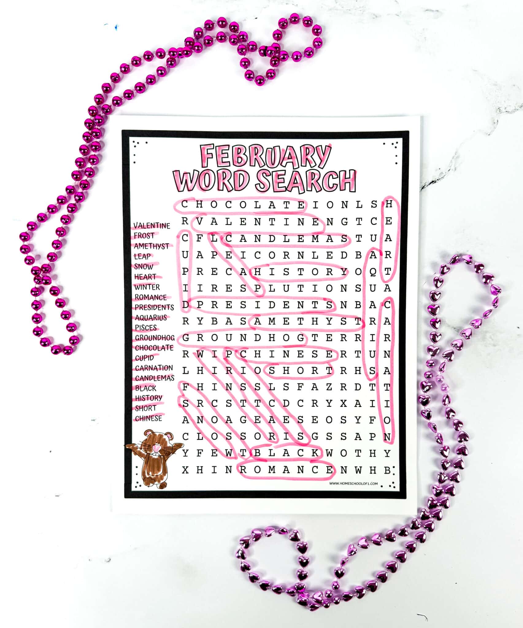 Free February Word Search Printable