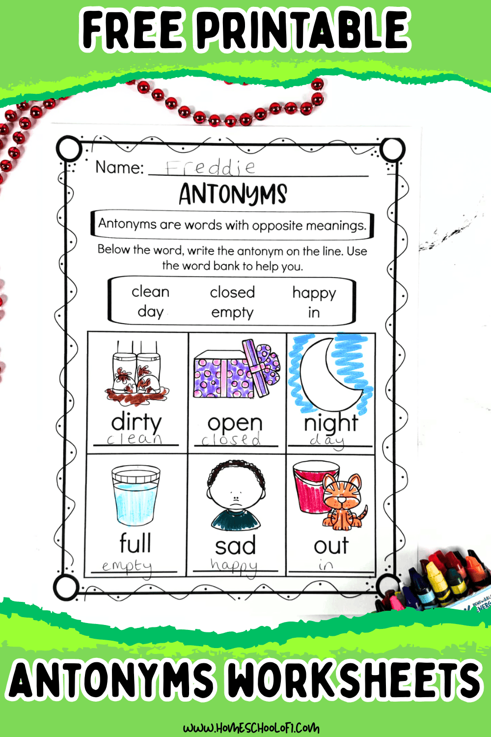 Free Antonyms Worksheets for Kids