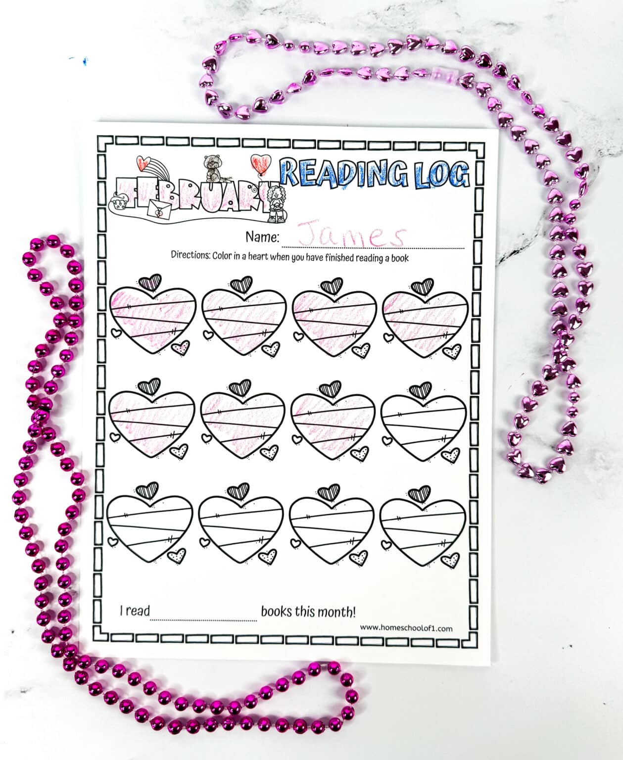 Free February Reading Log Printable