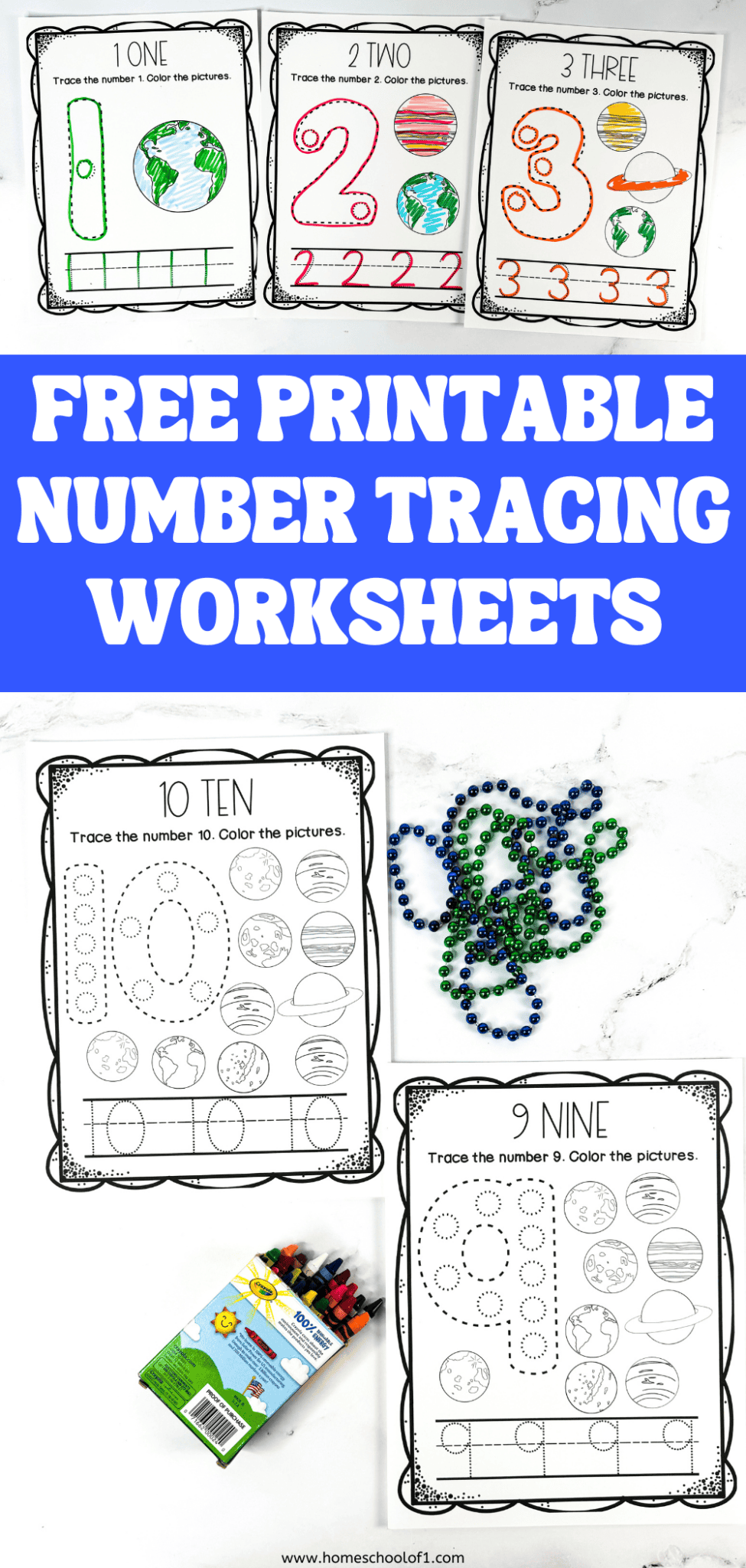 Free Planet Themed Printable Number Tracing Worksheets