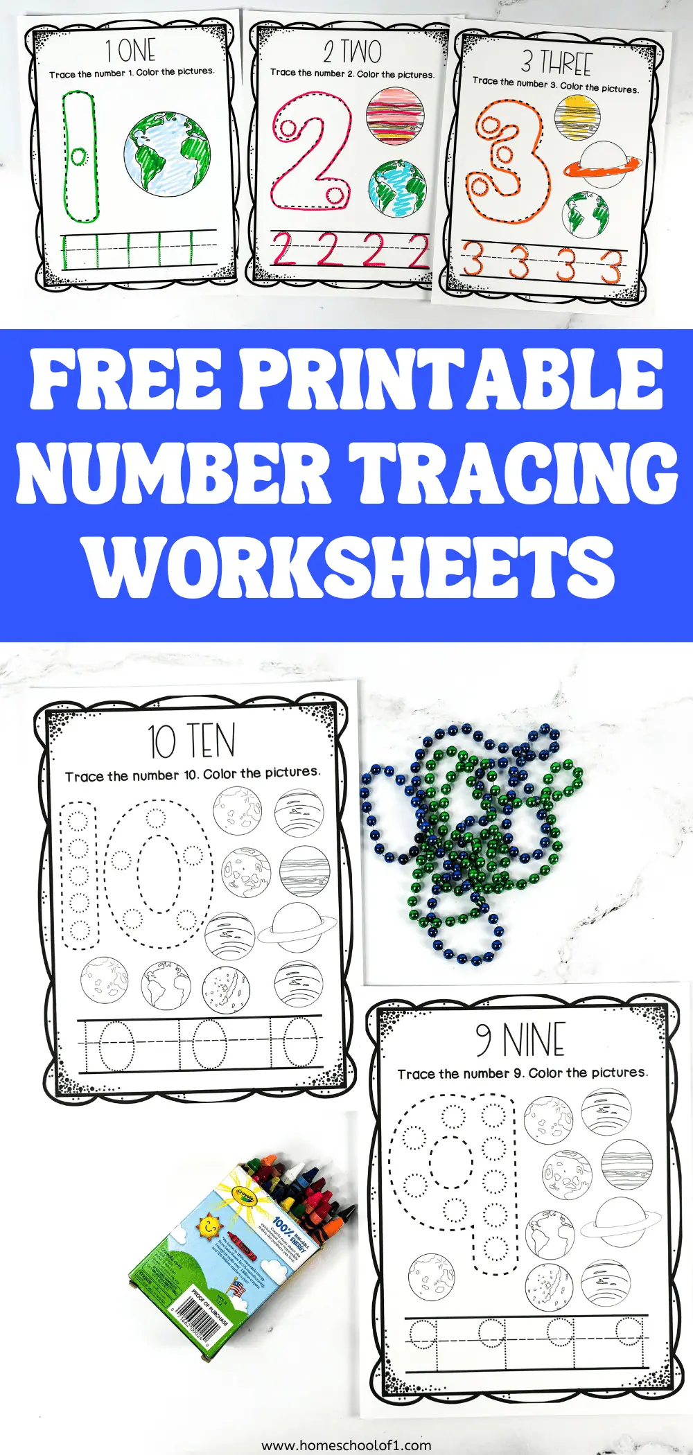 Free Planet Themed Printable Number Tracing Worksheets