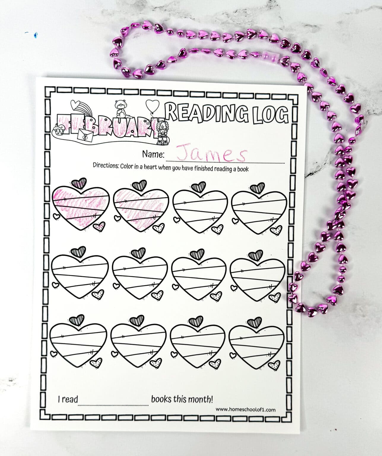 Free February Reading Log Printable
