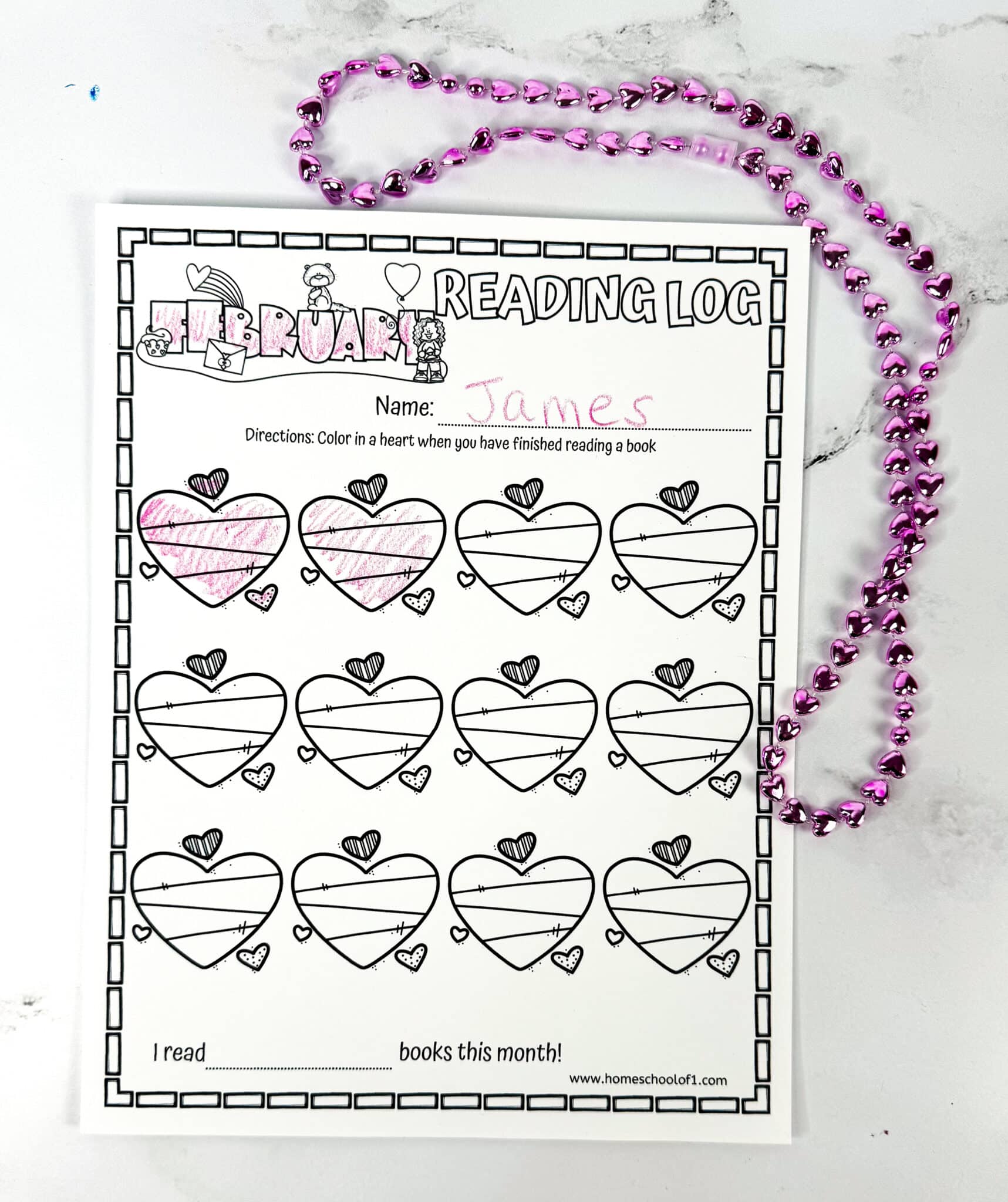 Free February Reading Log Printable