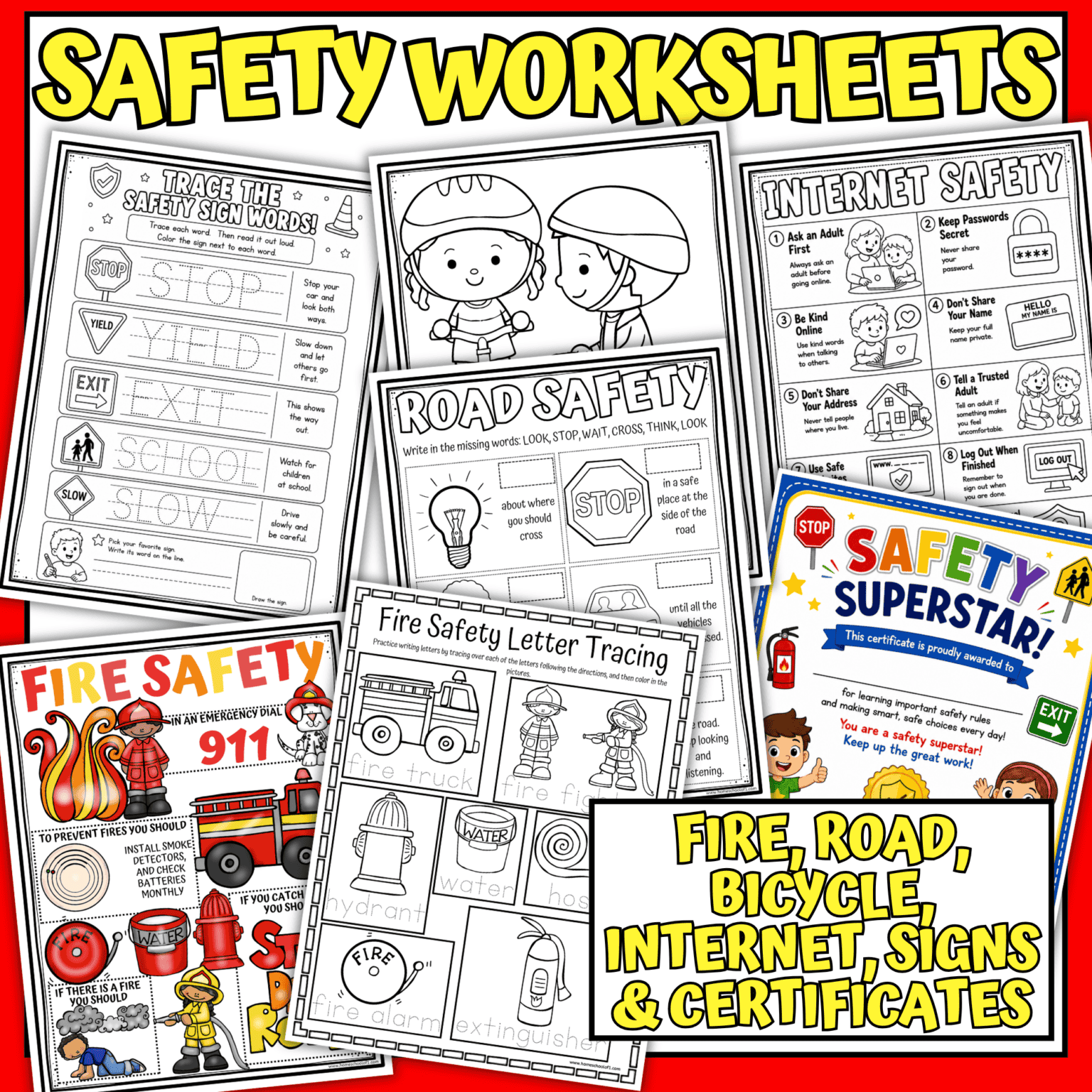 Fire Tracing Worksheets (Free Fire Safety Printables)