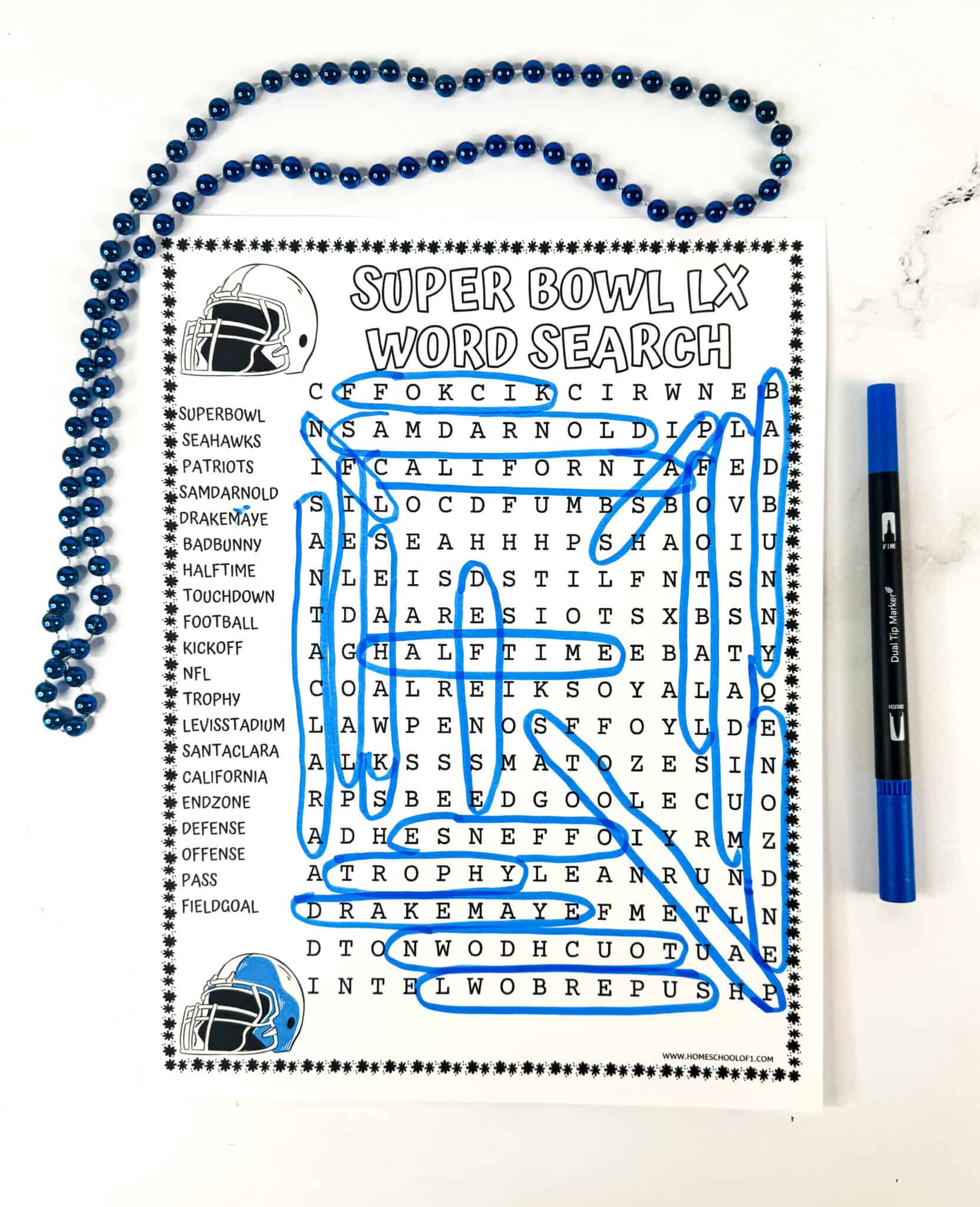 Super Bowl LX Word Search (Free Printable)