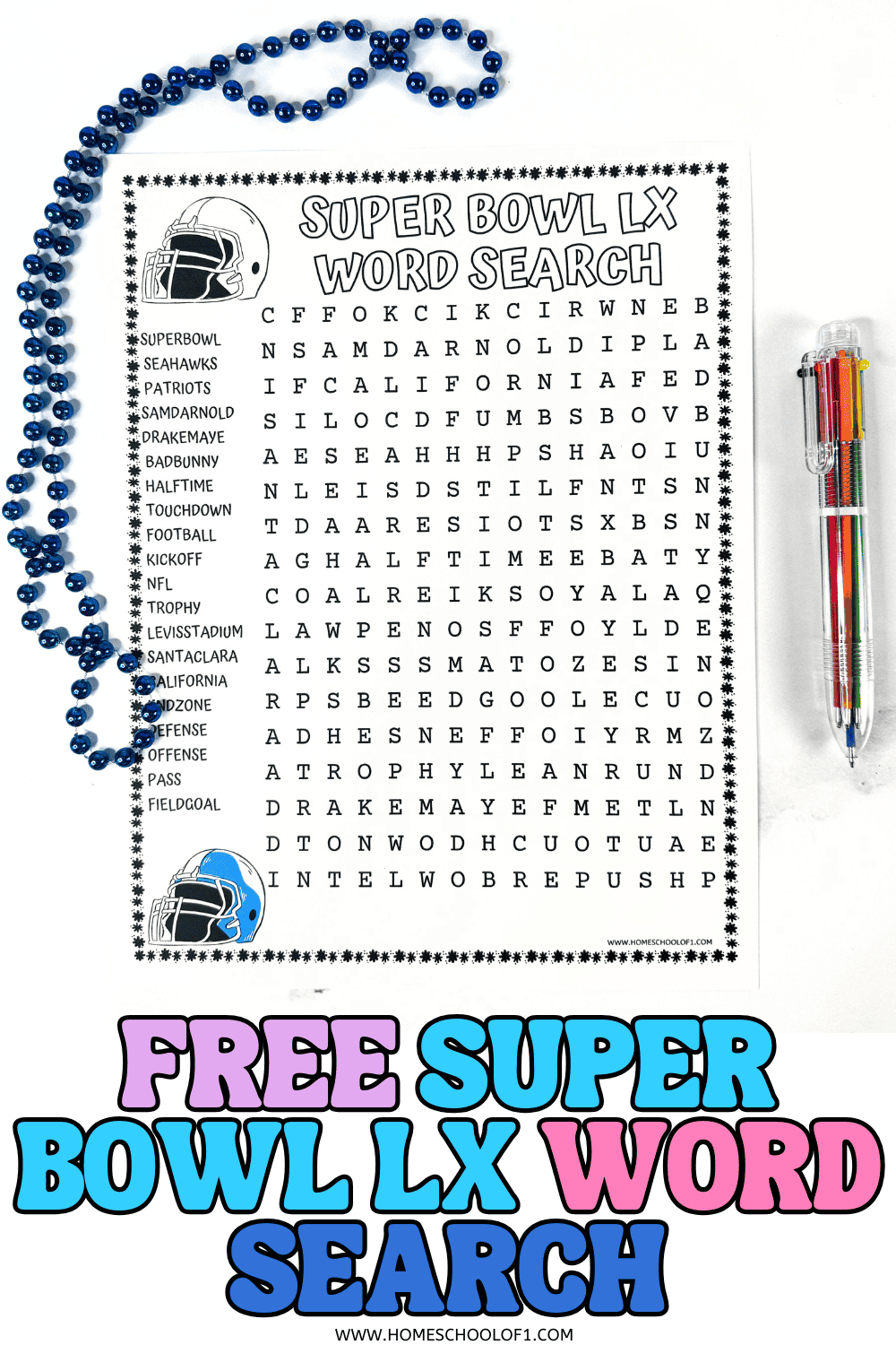 Super Bowl LX Word Search (Free Printable)