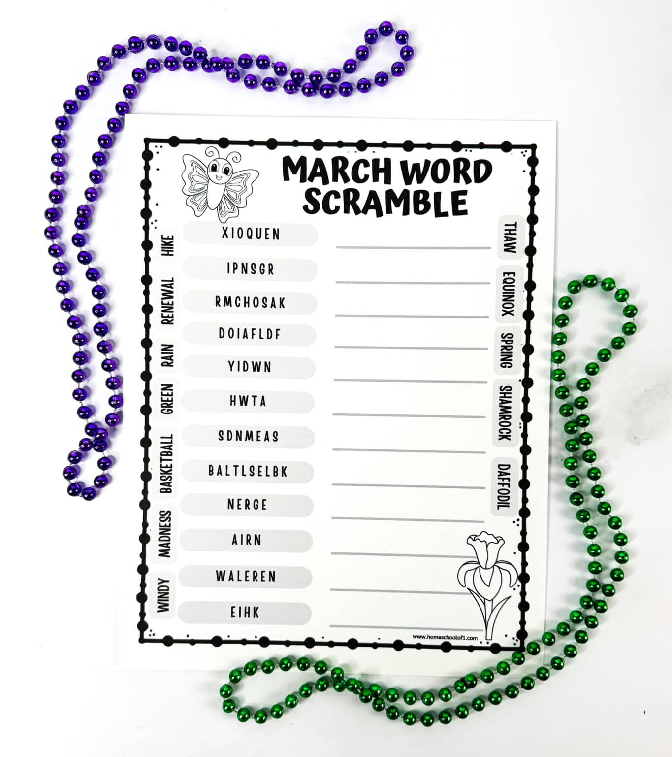 Free March Word Scramble Printable for Kids