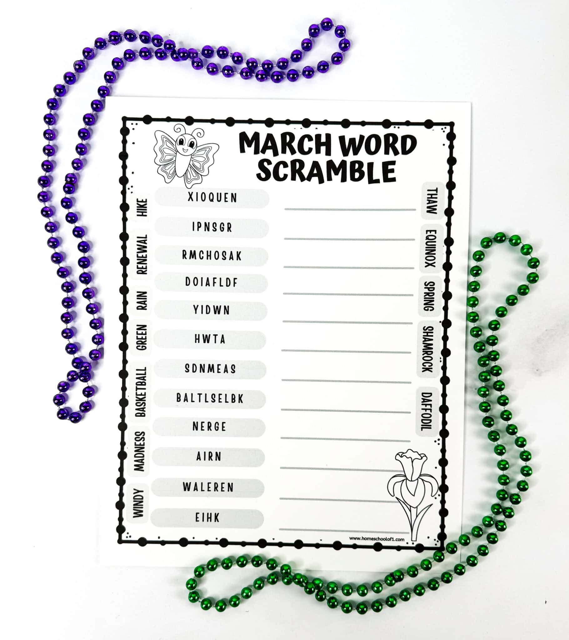 Free March Word Scramble Printable for Kids