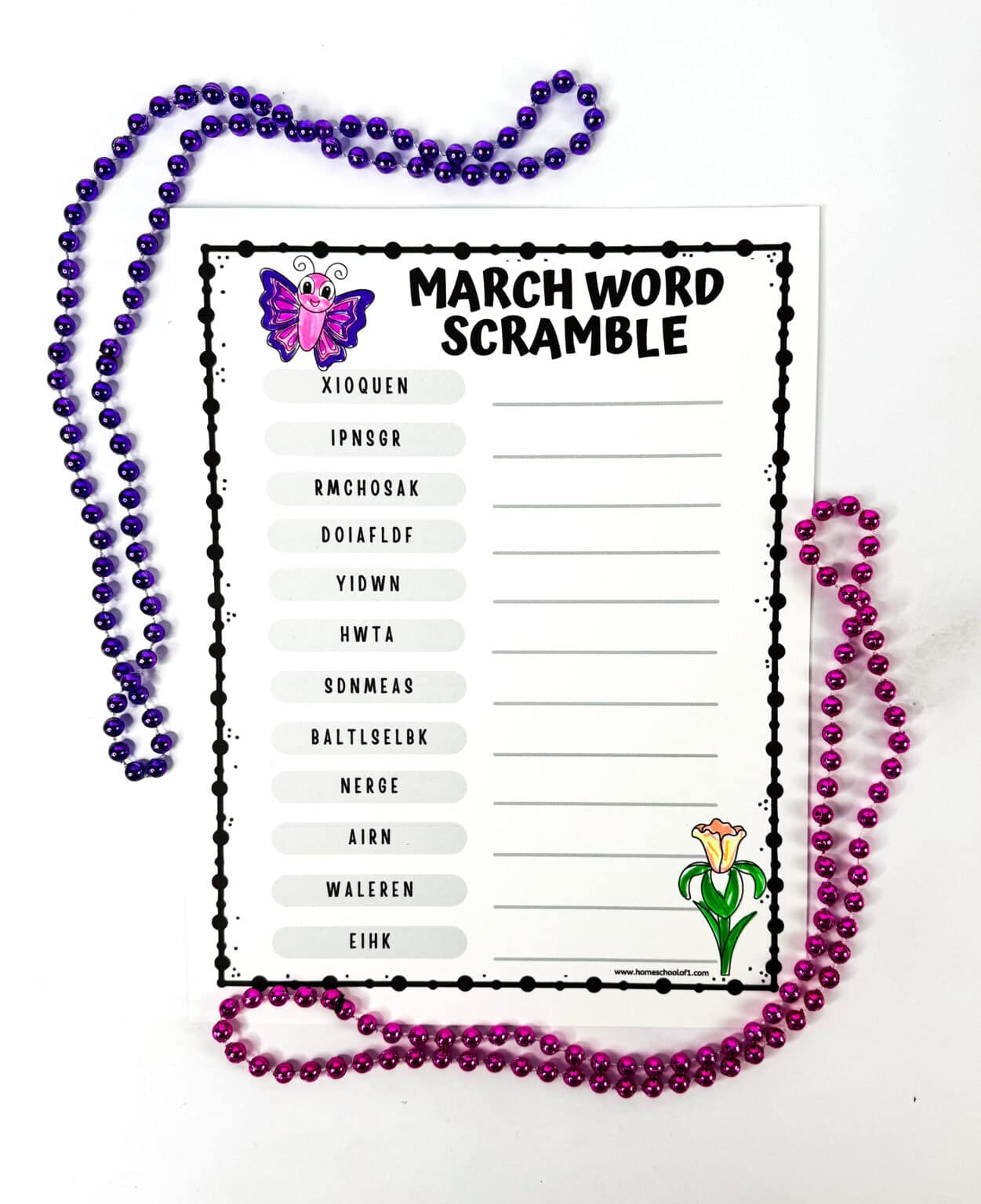 Free March Word Scramble Printable for Kids